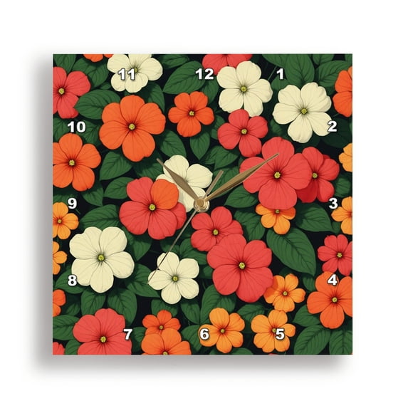 3dRose, Impatiens Flower Background Retro Style 2, 10x10 Wall Clock ...