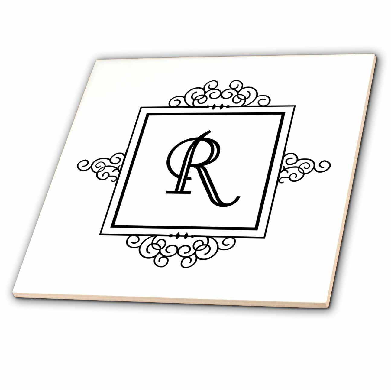 3dRose, Initial letter R personal monogrammed fancy black and white ...