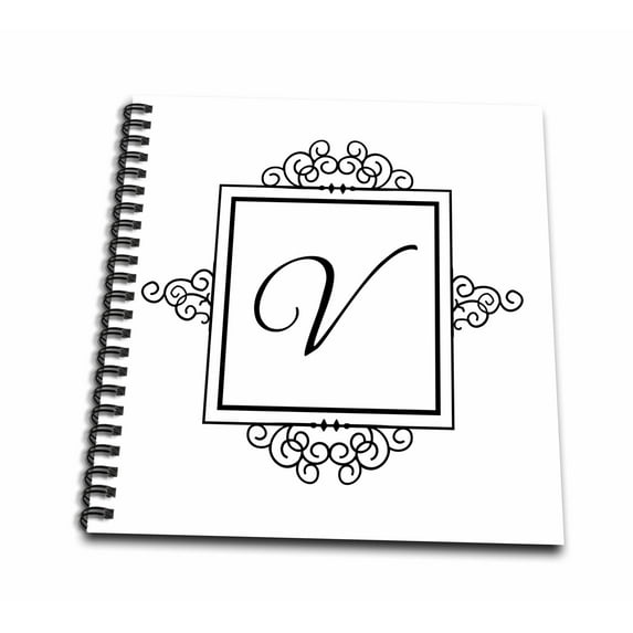3dRose Initial letter V personal monogrammed fancy black and white ...