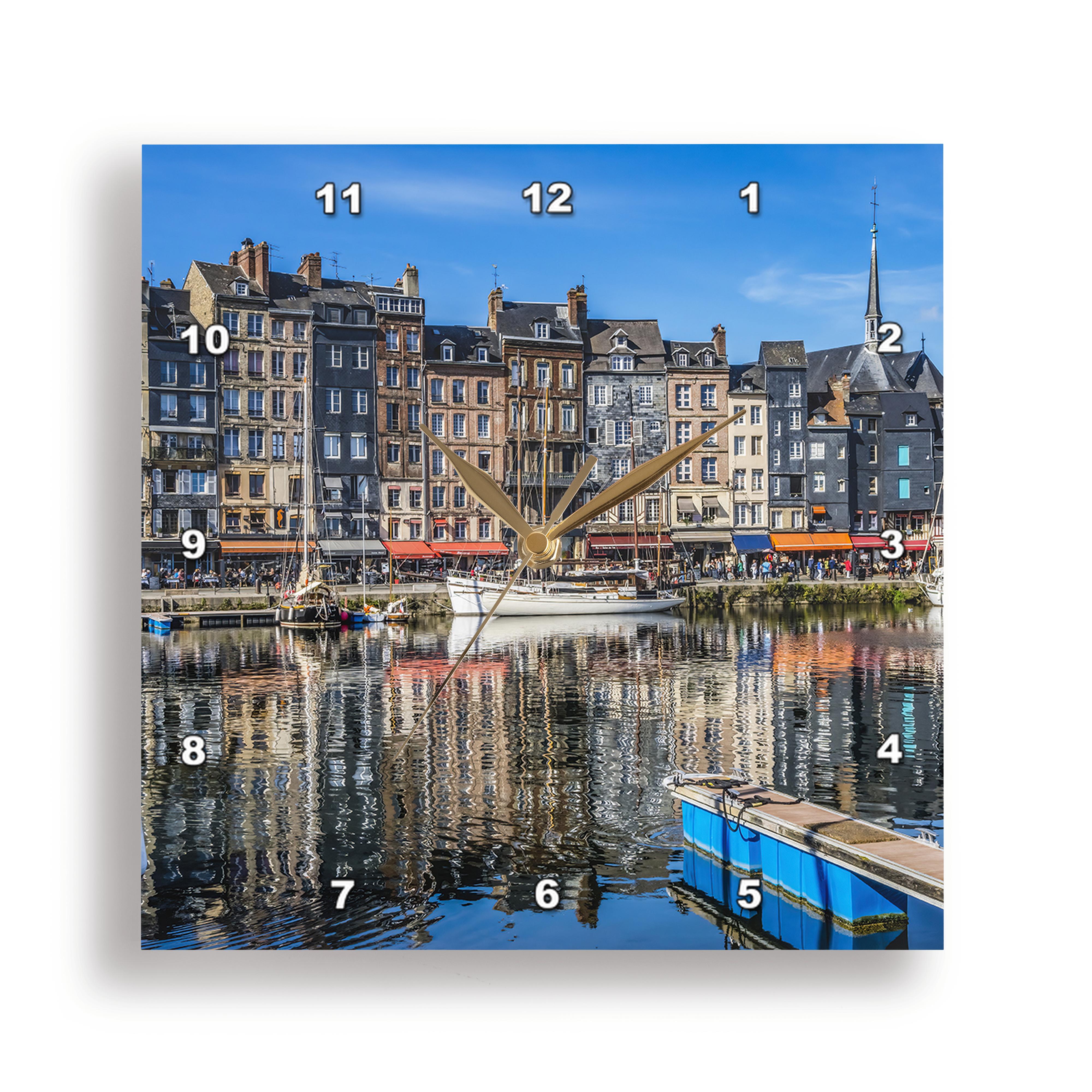 3dRose, Inner Harbor, Honfleur, France. Famous reflections. Inspired Monet., 15x15 Wall Clock ...