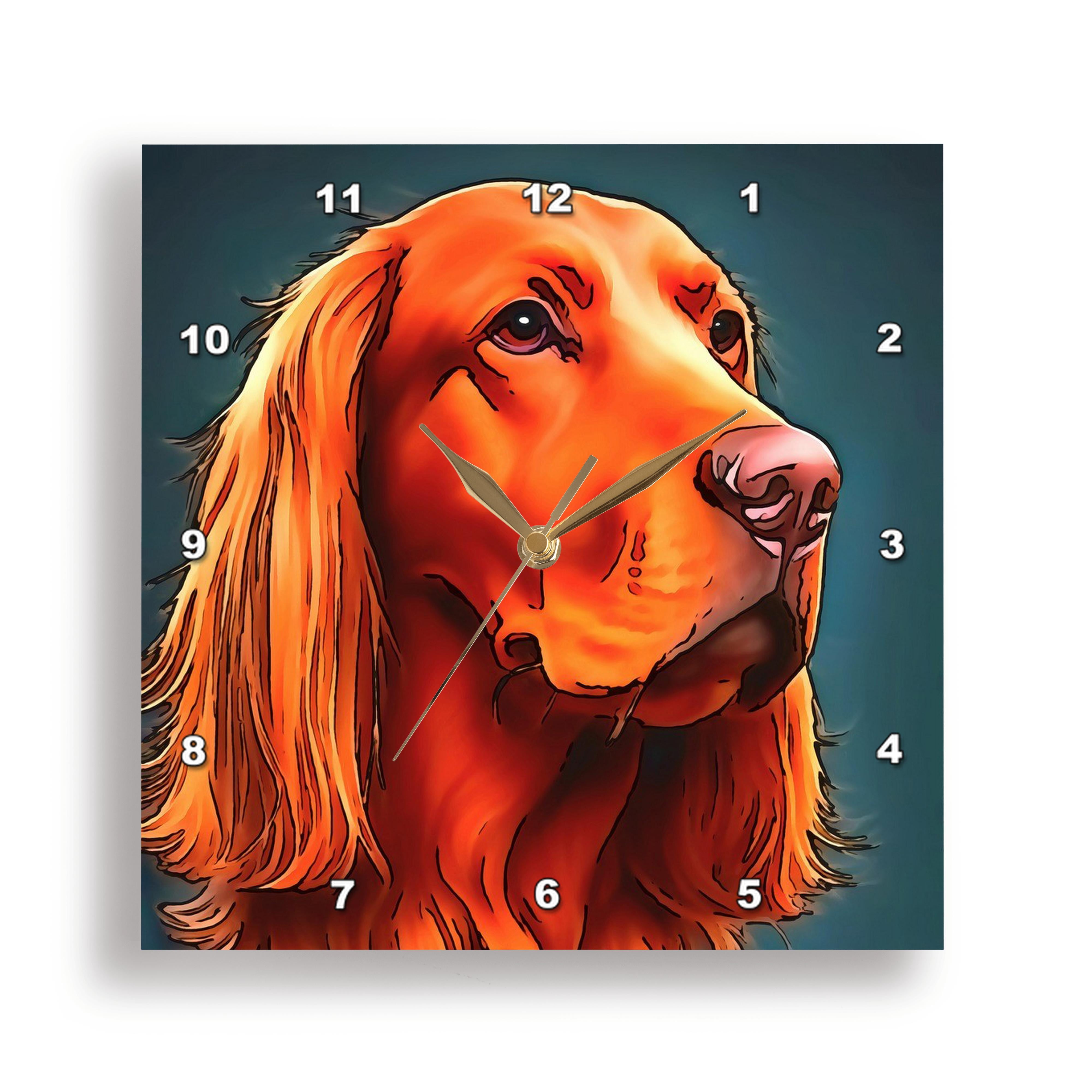 3dRose, Irish Setter Pet Portrait Black Outline Art, 10x10 Wall Clock ...