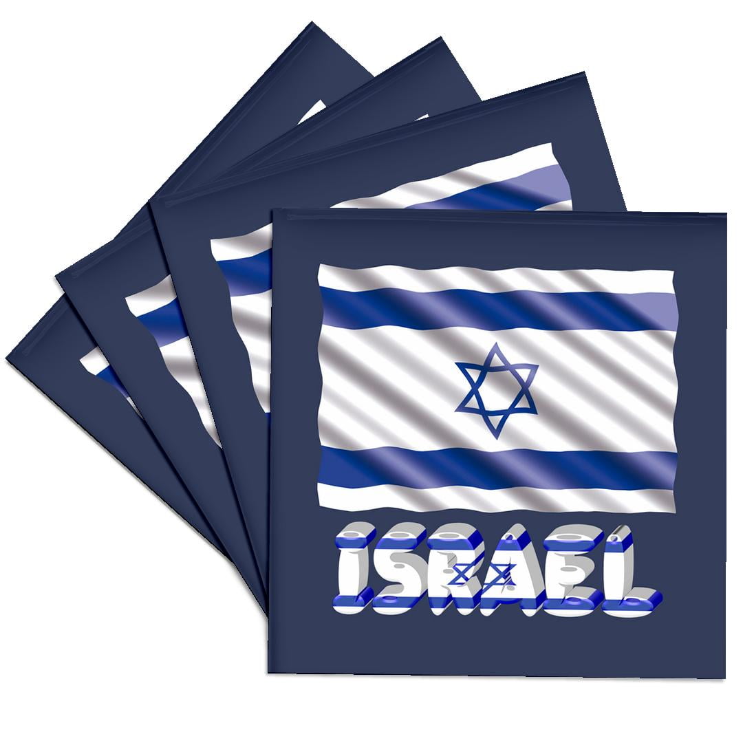 3dRose, Israel Flag and Map Patriotic Blue White, Set of 4 Ceramic Tile ...