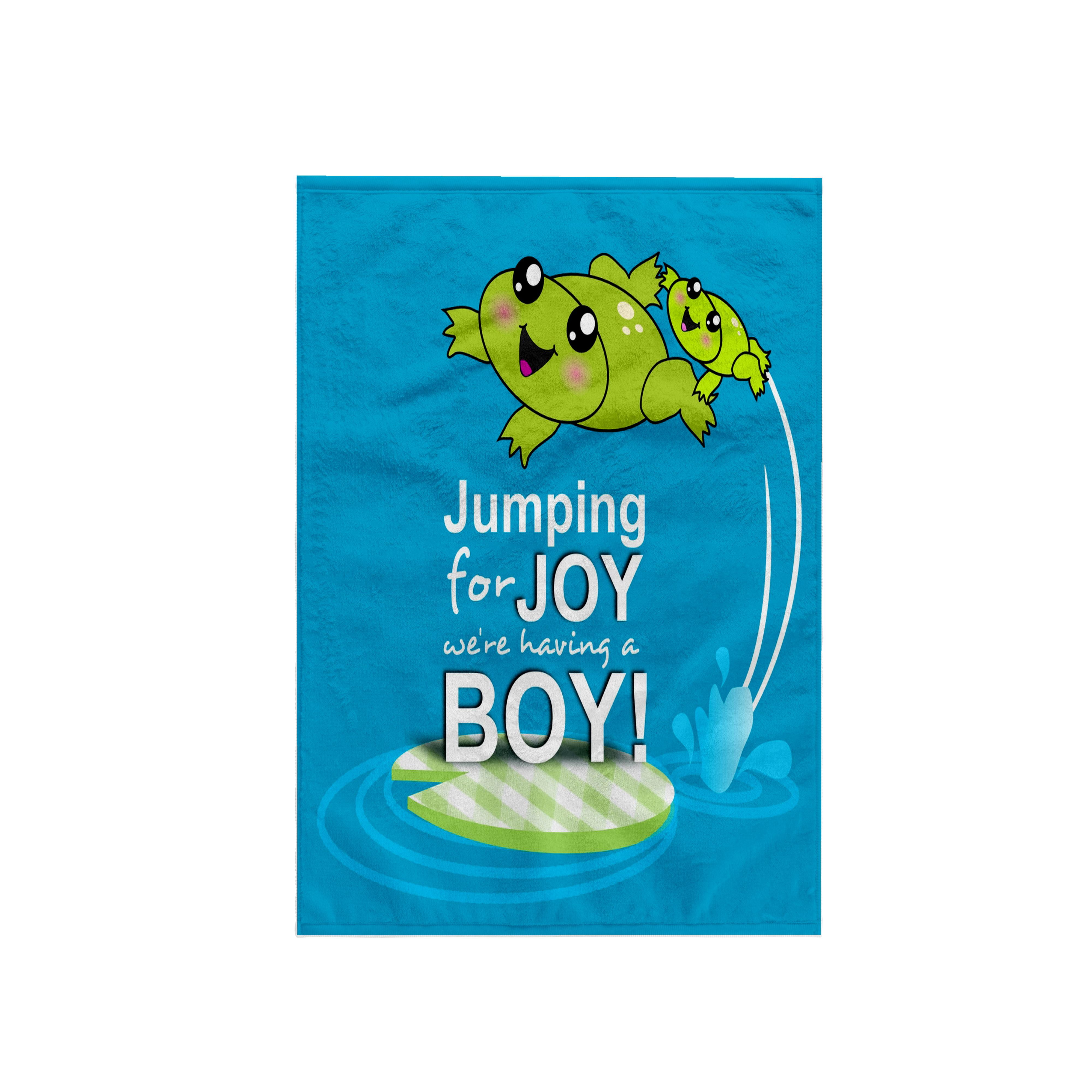 3dRose, Jumping for joy having a boy - cute green frog blue baby shower ...