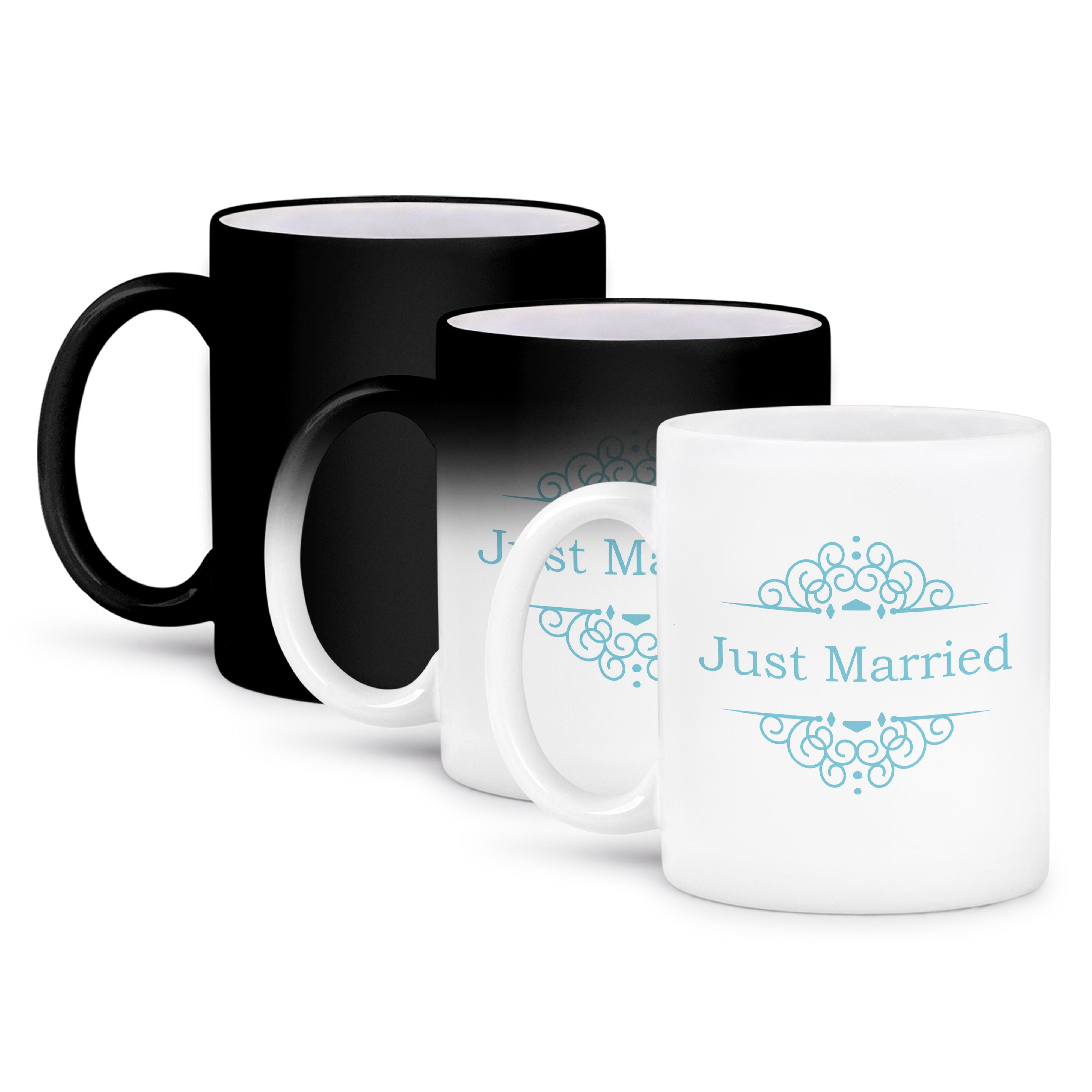3dRose, Just Married in blue with fancy swirls stylish classy wedding ...