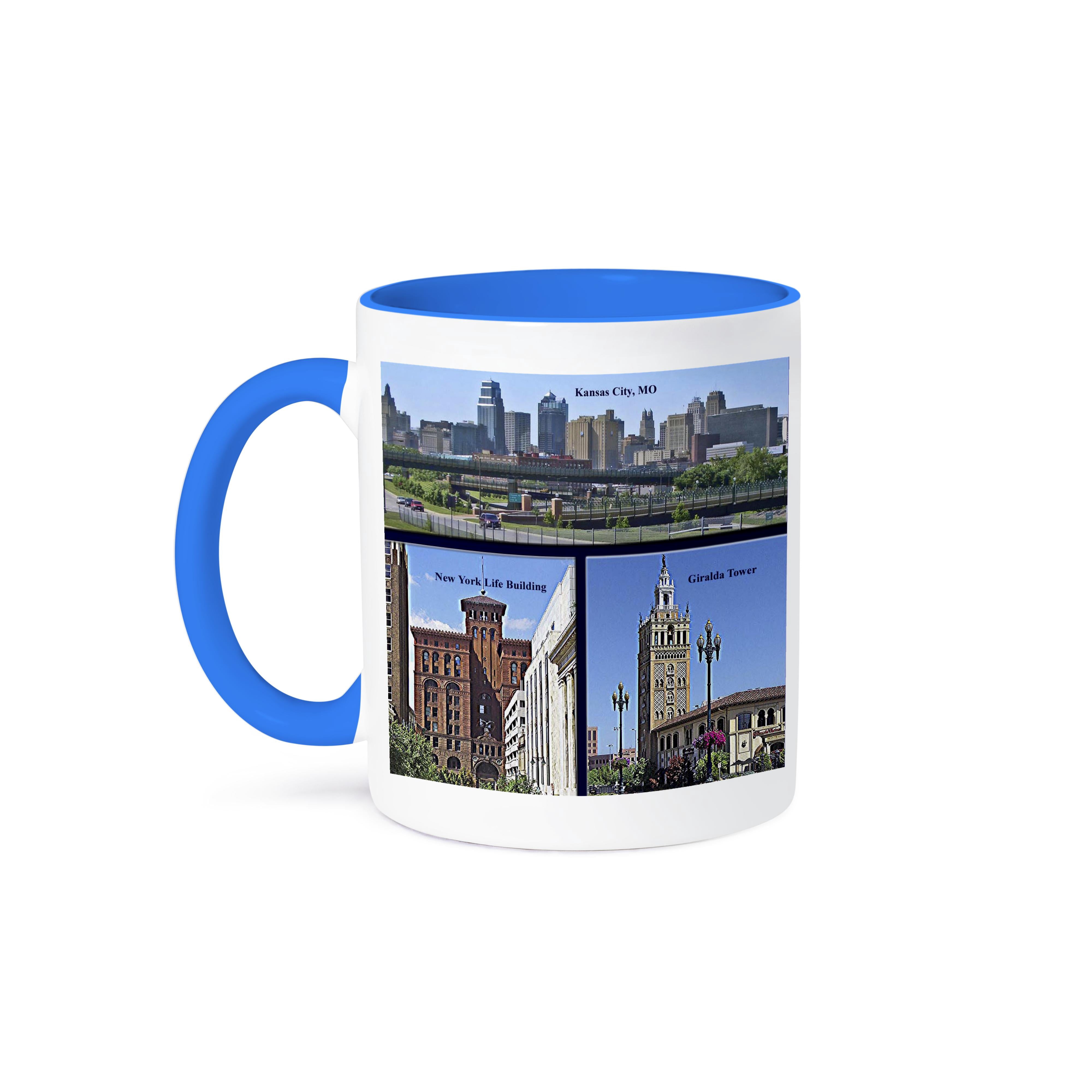 3dRose, Kansas City Skyline and Buildings, 11oz Two-Tone Blue Mug ...