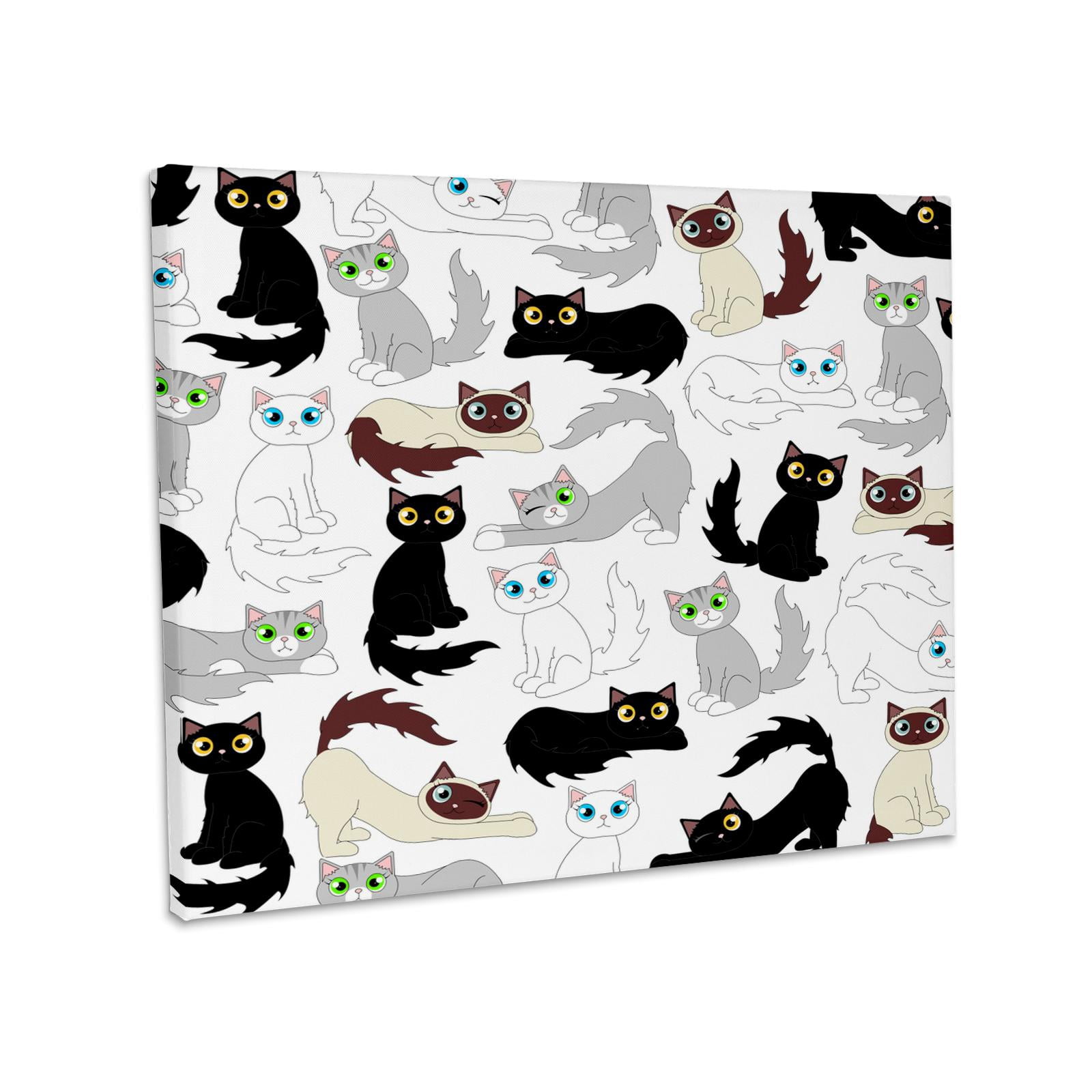 3dRose, Kawaii Cats - Cute Kitty Print, Museum Grade Canvas Wrap 14x11 ...
