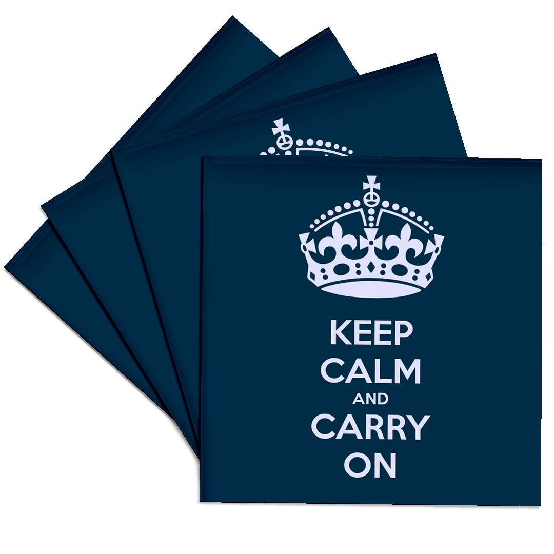 3dRose, Keep calm and carry on. Navy., Set of 4 Ceramic Tile Coasters ...