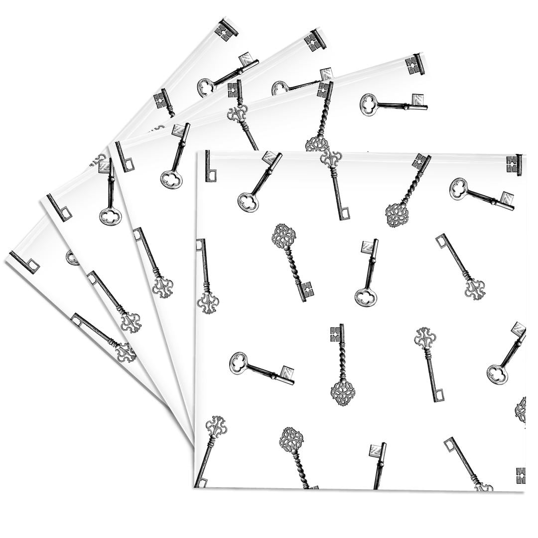 3dRose, Keys pattern - Black and white old fashioned antique skeleton ...