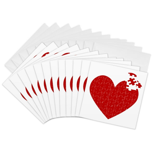 3dRose, Large Red Heart Made Of Puzzle Pieces, 12 Greeting Cards with ...