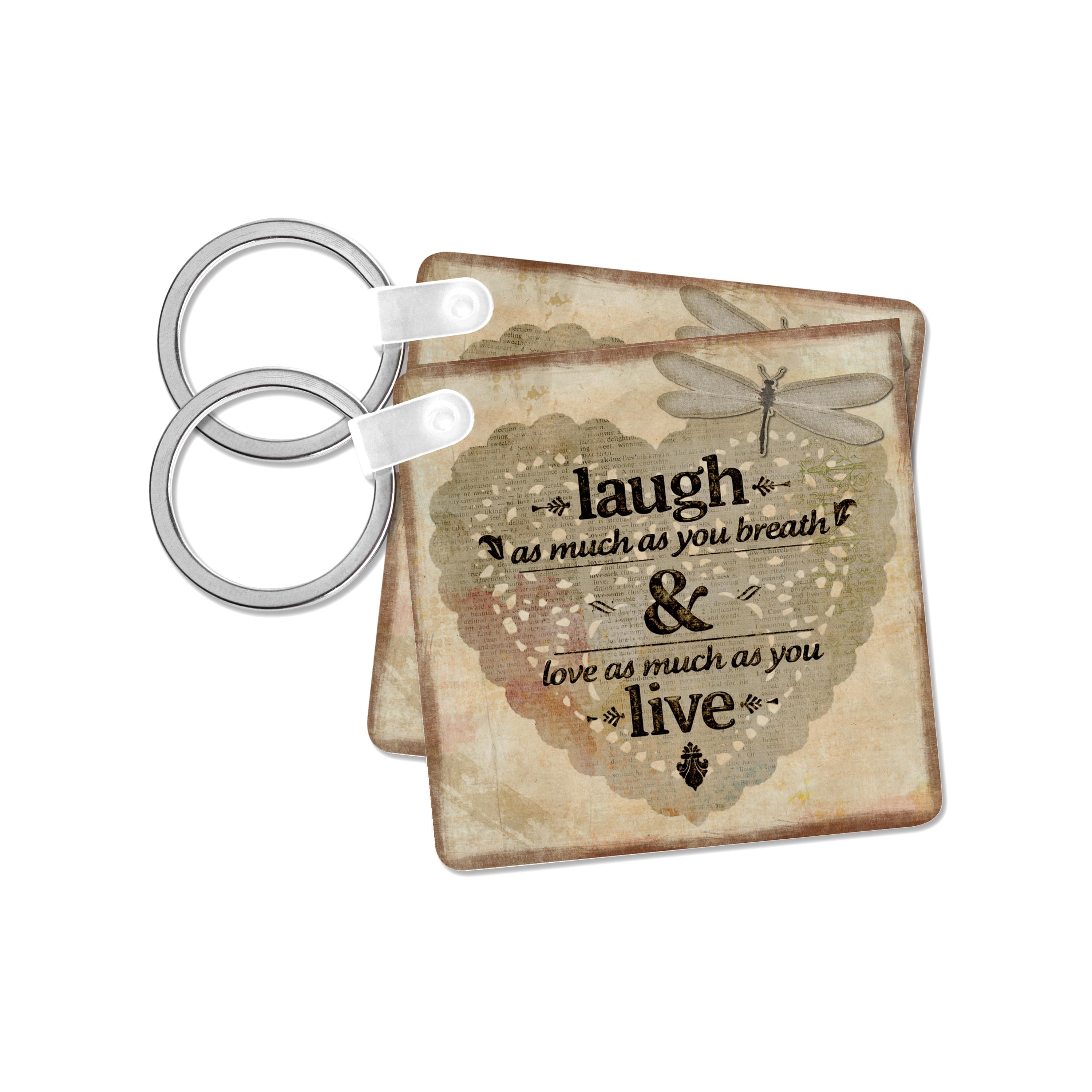3dRose, Laugh and Live slogan with heart frame on vintage brown back ...