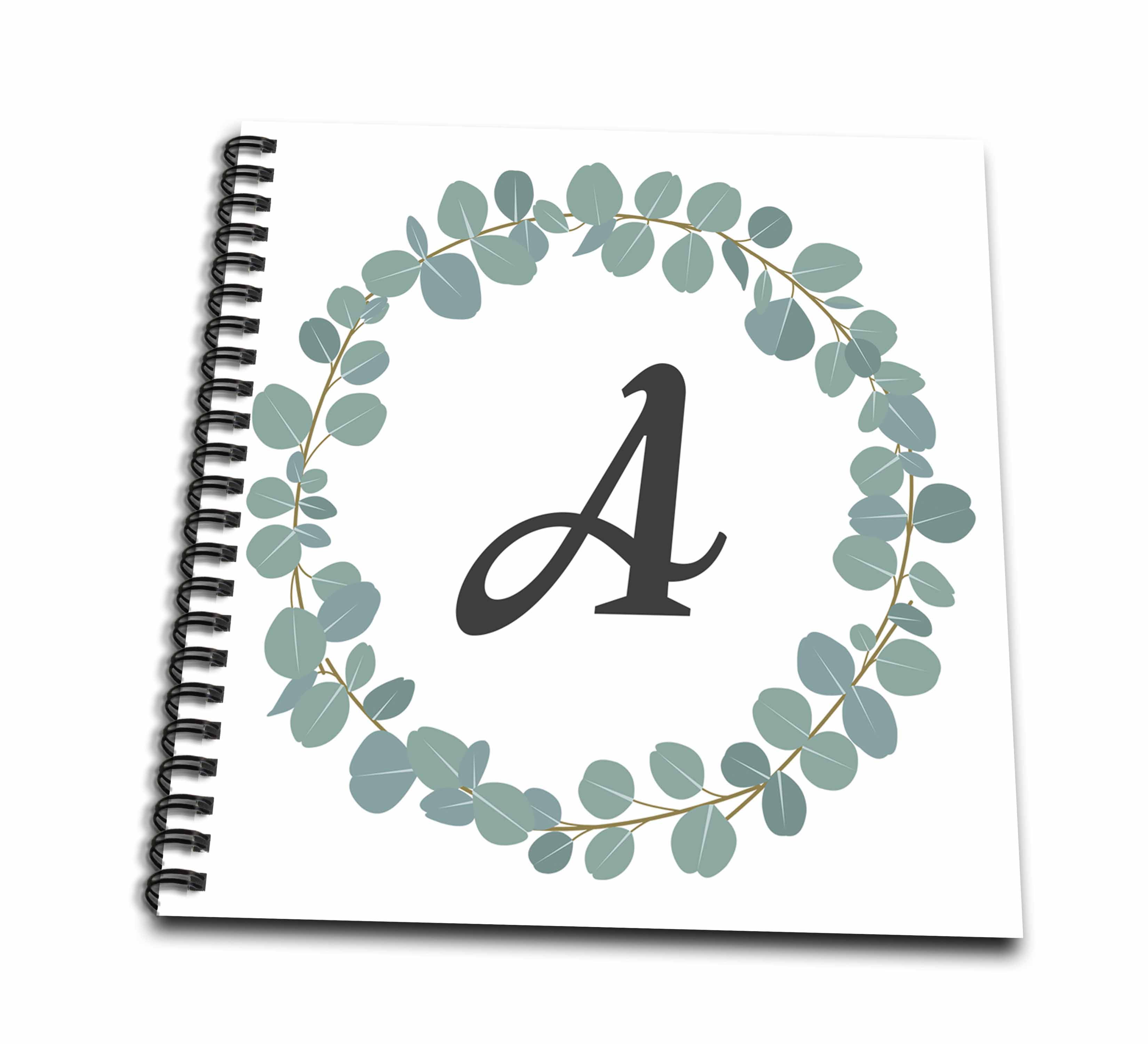 3dRose, Letter A Monogram Eucalyptus Leaves Wreath Elegant Greenery, Mini Notepad 4 x 4 inch ...