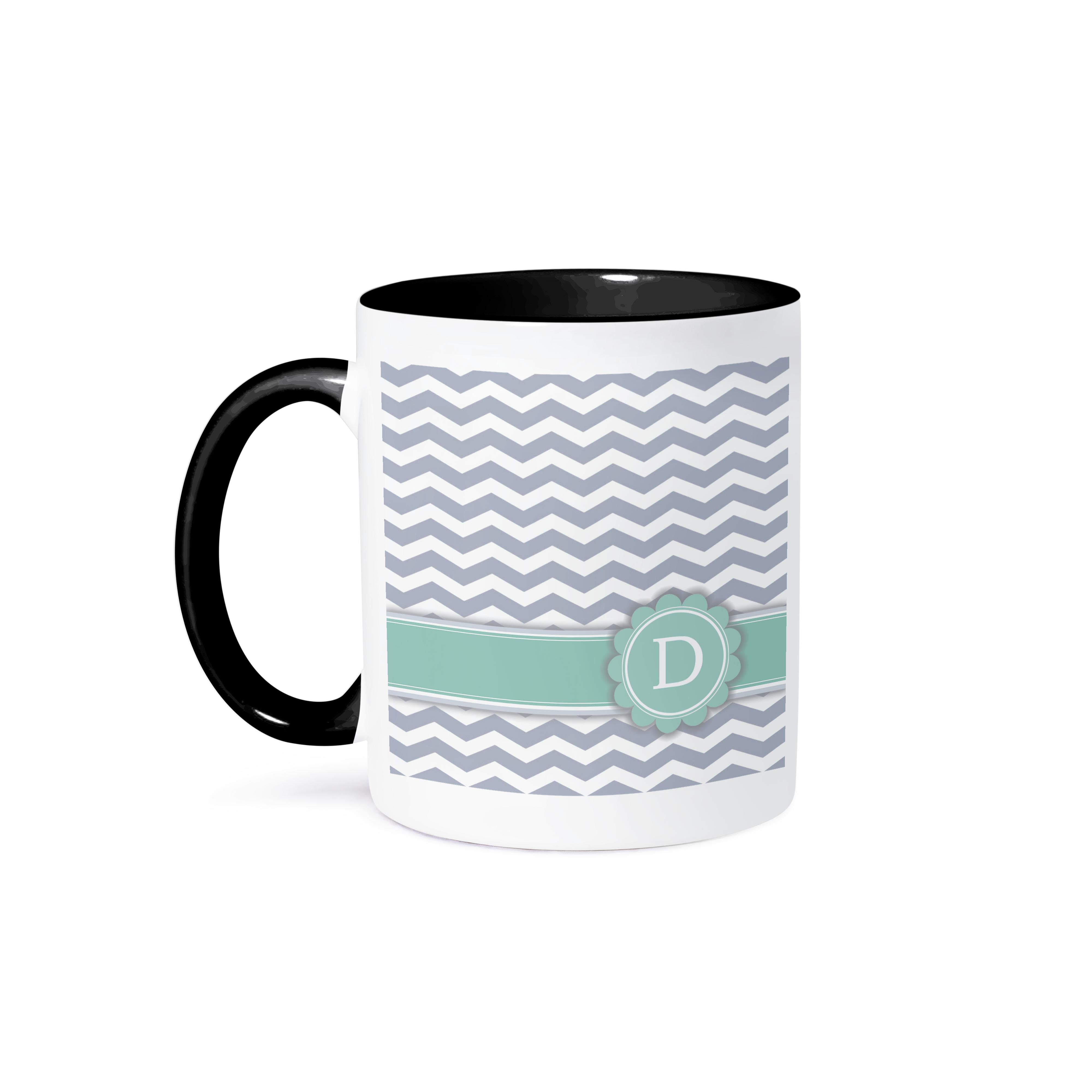 3dRose, Letter D Monogrammed On Grey And White Chevron With Pastel Teal Mint Gray Zigzags ...