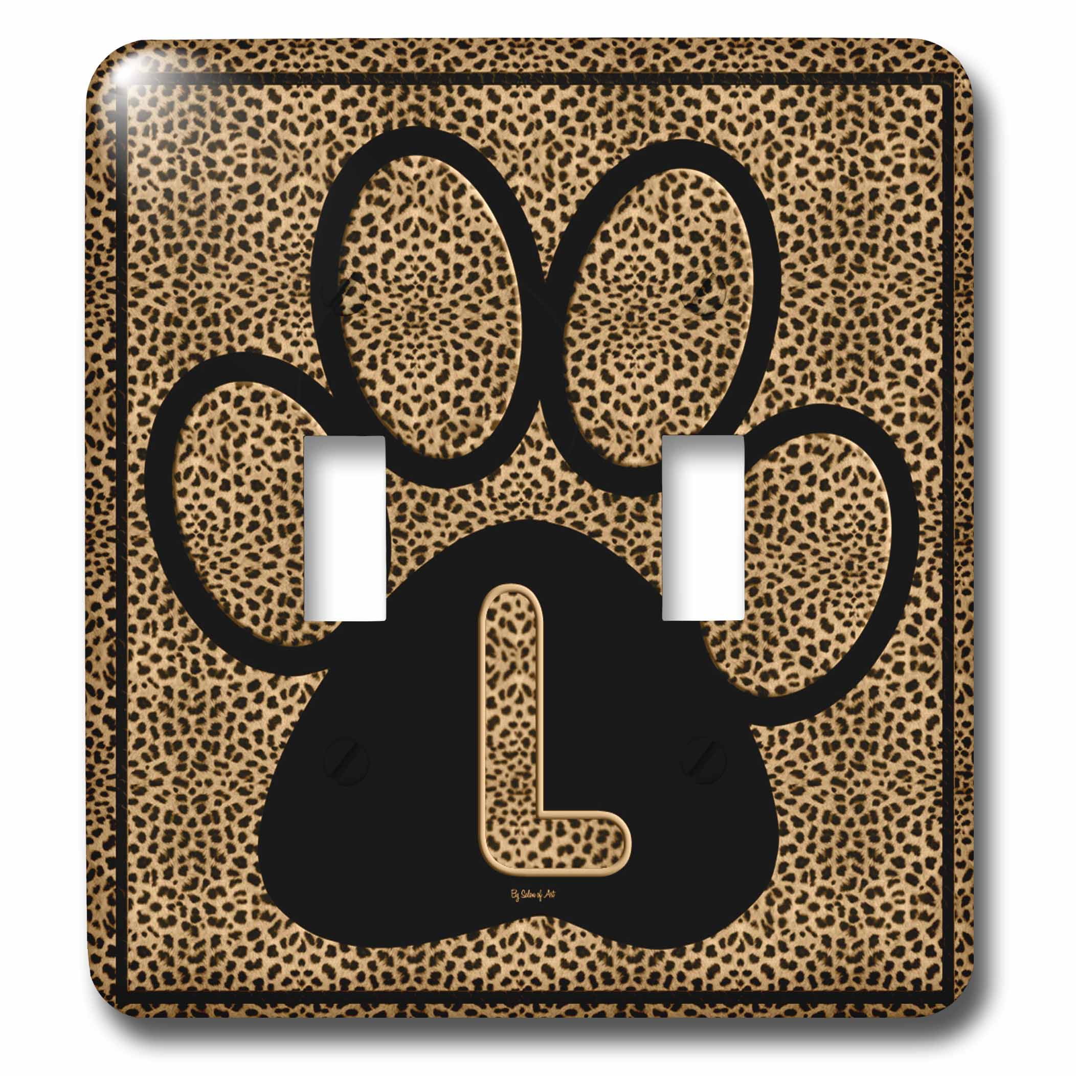 3dRose, Letter L Standard Cheetah Print Cat Paw, double toggle switch ...