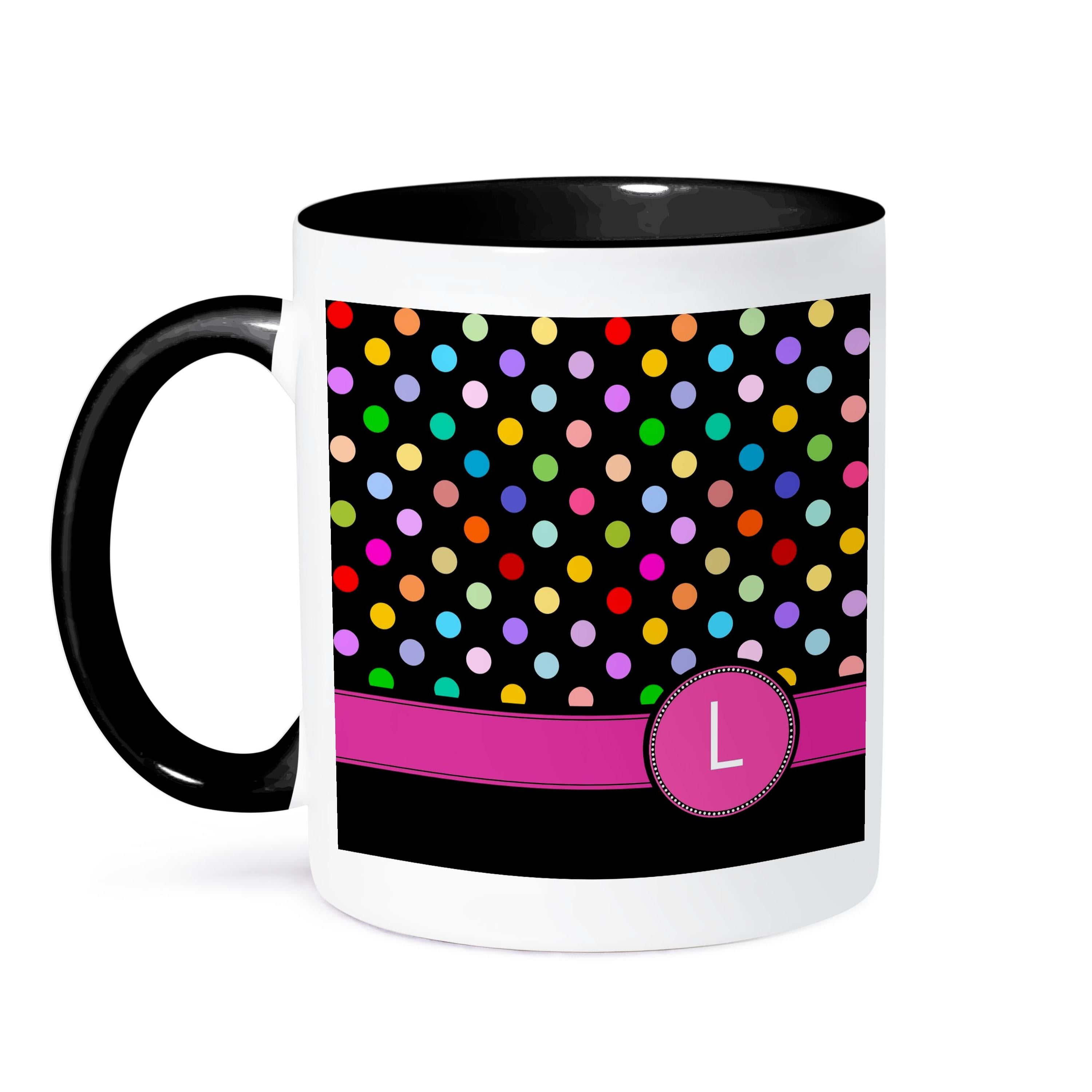 3dRose, Letter L monogrammed on rainbow polka dots pattern with hot ...