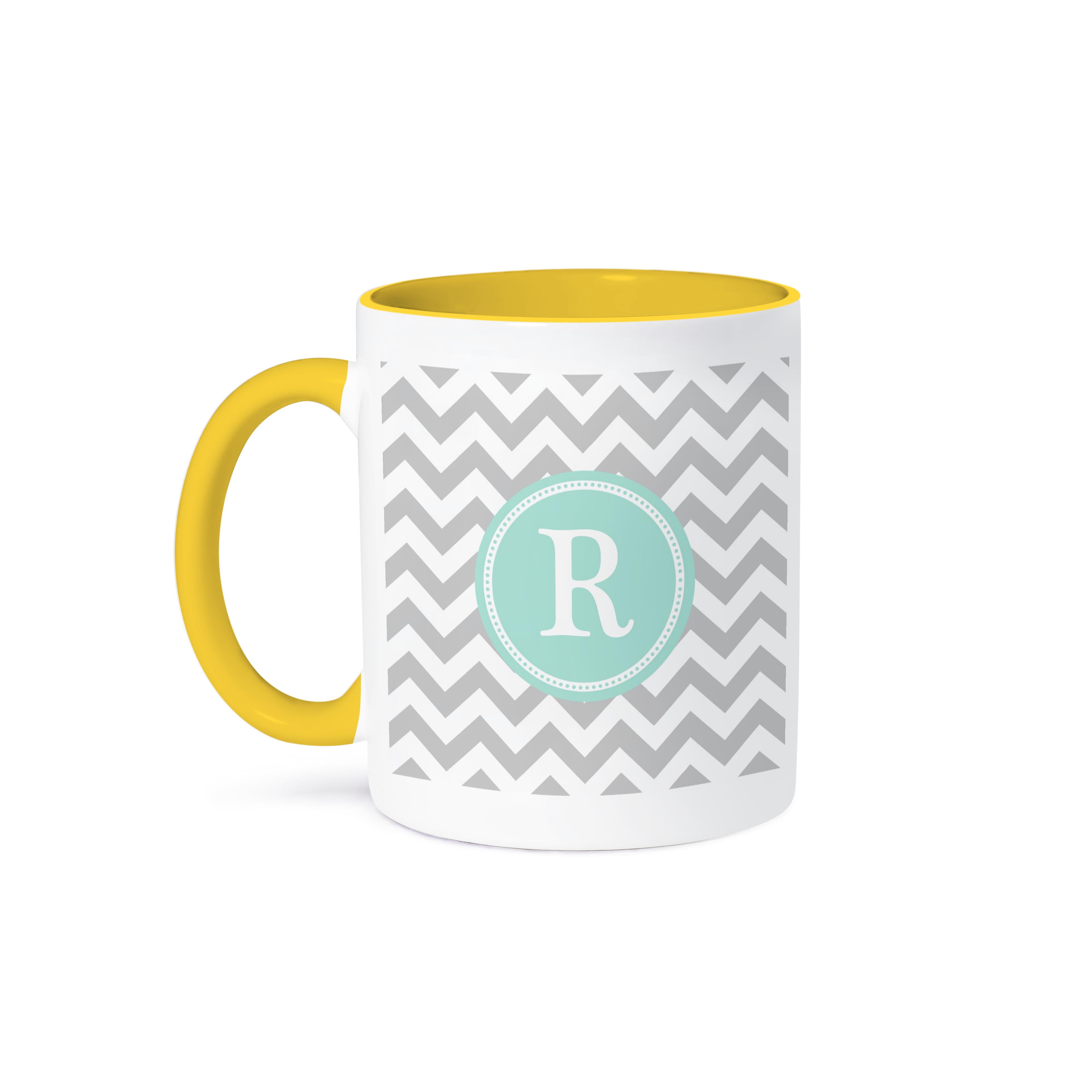 3dRose, Letter R Grey and white Chevron with Mint monogram personal ...