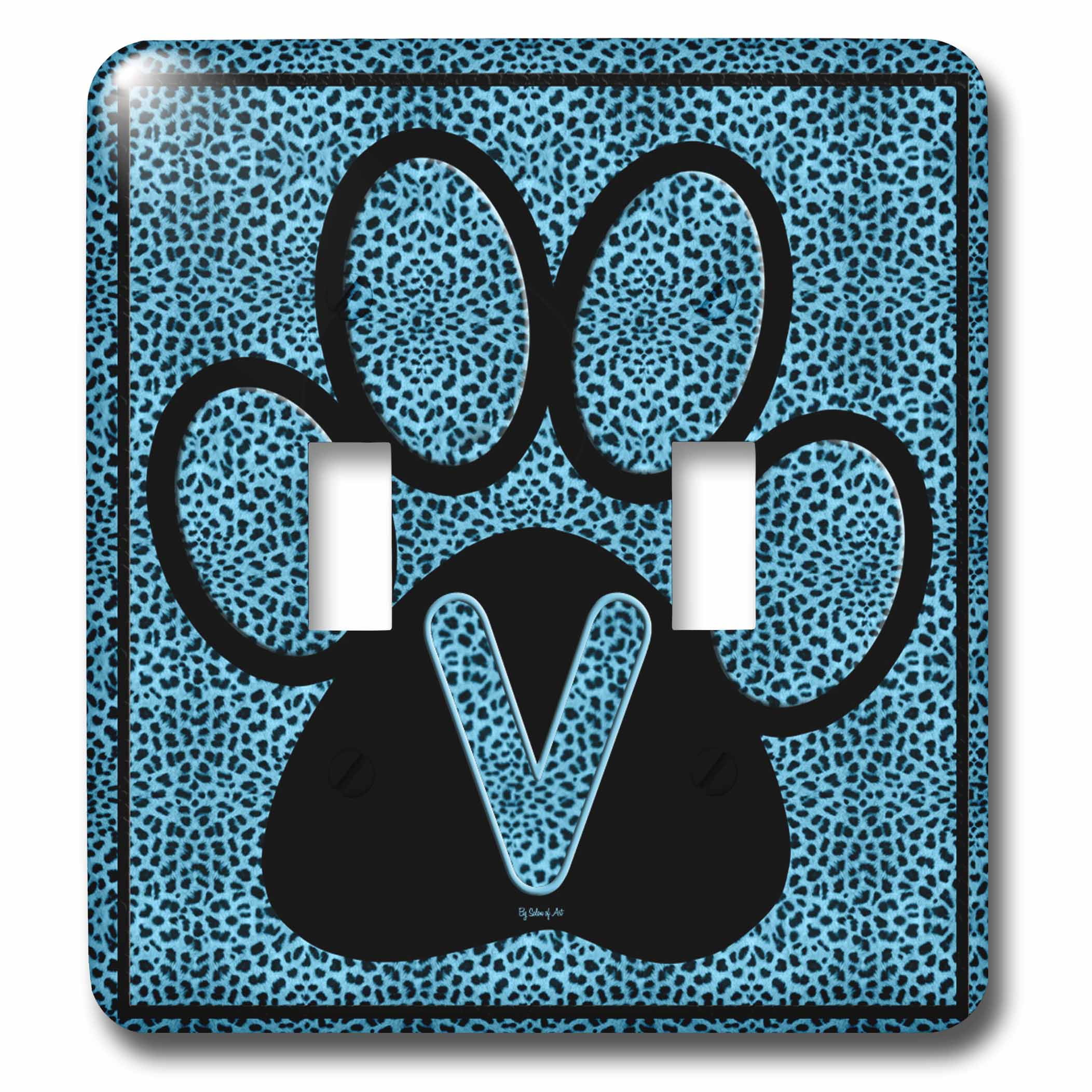 3dRose, Letter V Blue Cheetah Print Cat Paw, double toggle switch ...