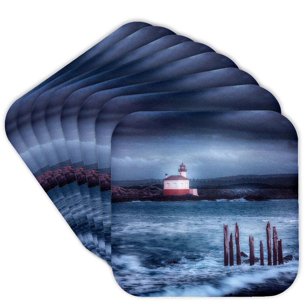 3dRose, Lighthouse on Coquille River , Set of 8 Coasters - Soft ...