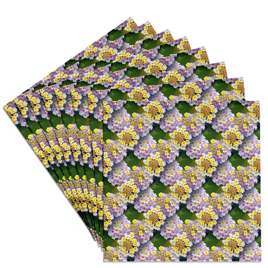 3drose, Lilac and Yellow Lantana Seamless Pattern, Set of 8 Ceramic ...