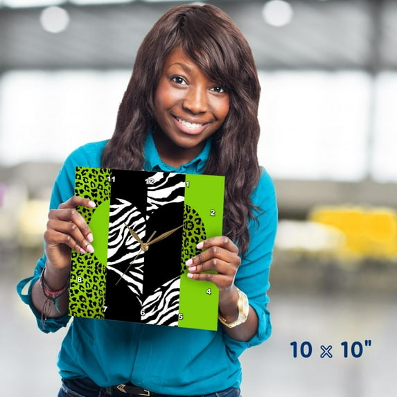 3dRose, Lime Black and White Animal Print - Leopard and Zebra Heart ...