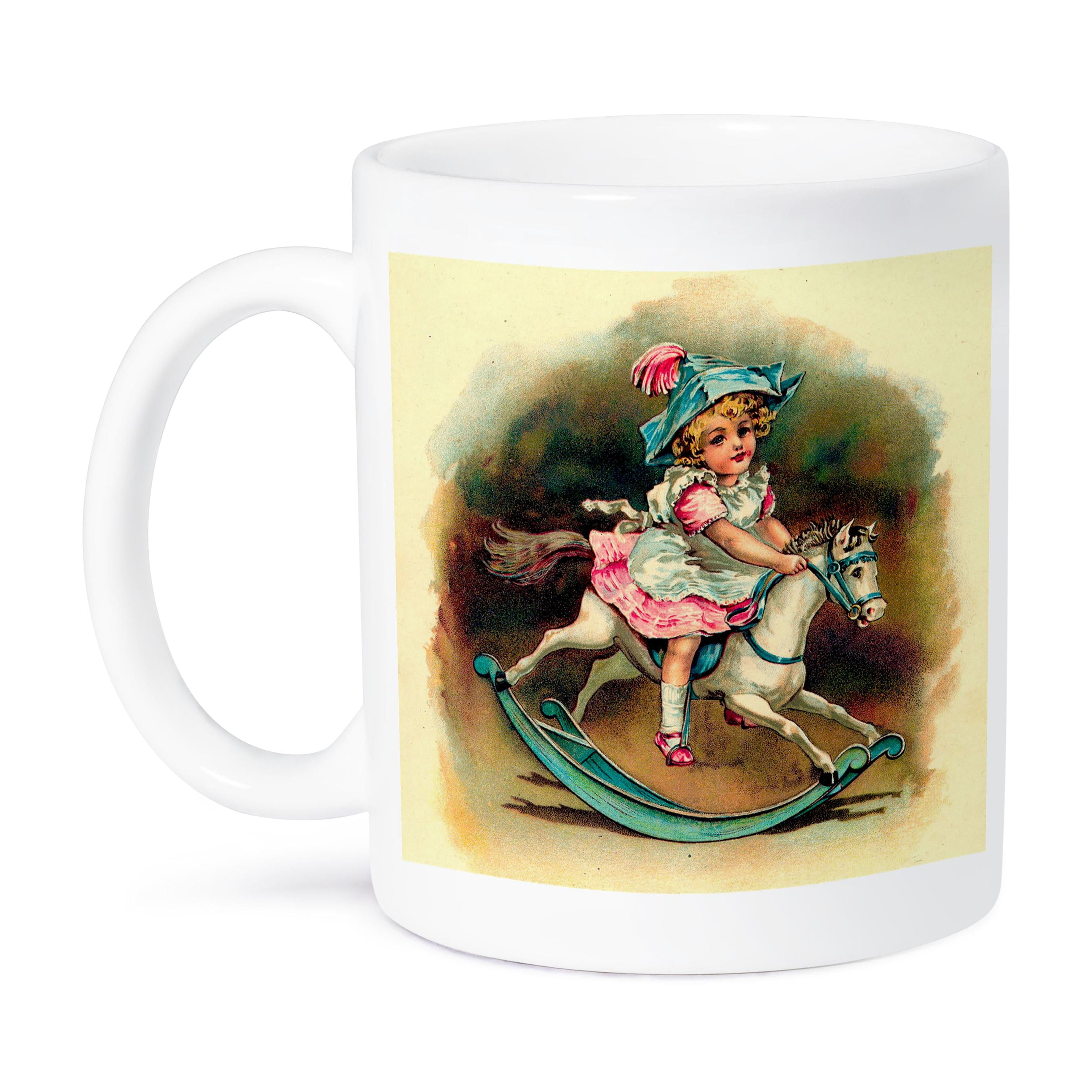 3dRose, Little Girl on Rocking Horse Cartoon, 11oz Mug - Walmart.com