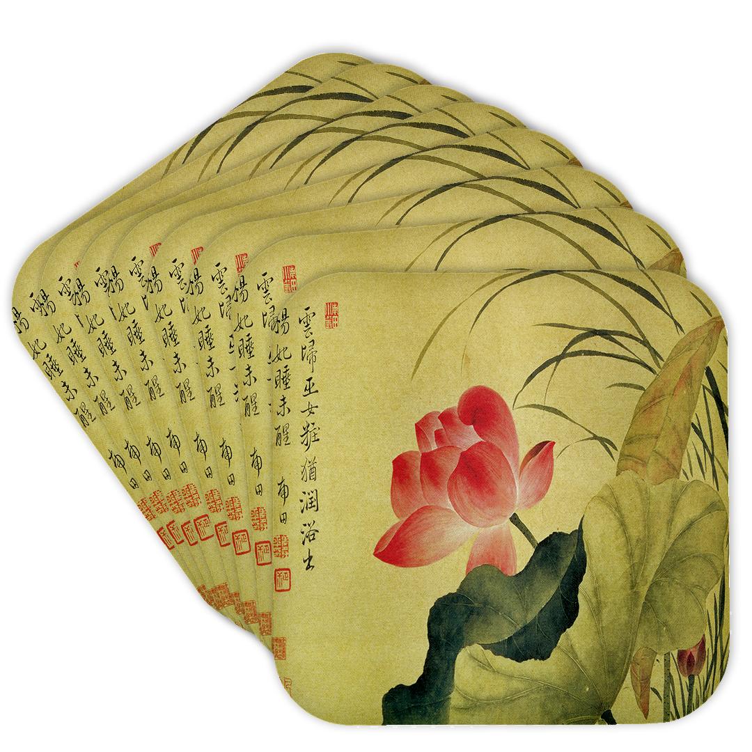 3dRose, Lotus Flower by Yun Shouping Japanese Art, Set of 8 Coasters ...