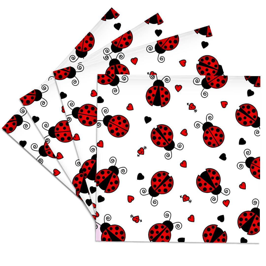 3dRose, Love Bugs Red Ladybug Print with Hearts, Set of 4 Ceramic Tile ...