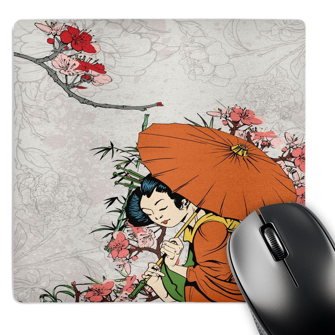 3dRose, Lovely Japanese Geisha WIth Umbrella And Sakura Cherry Blossom ...