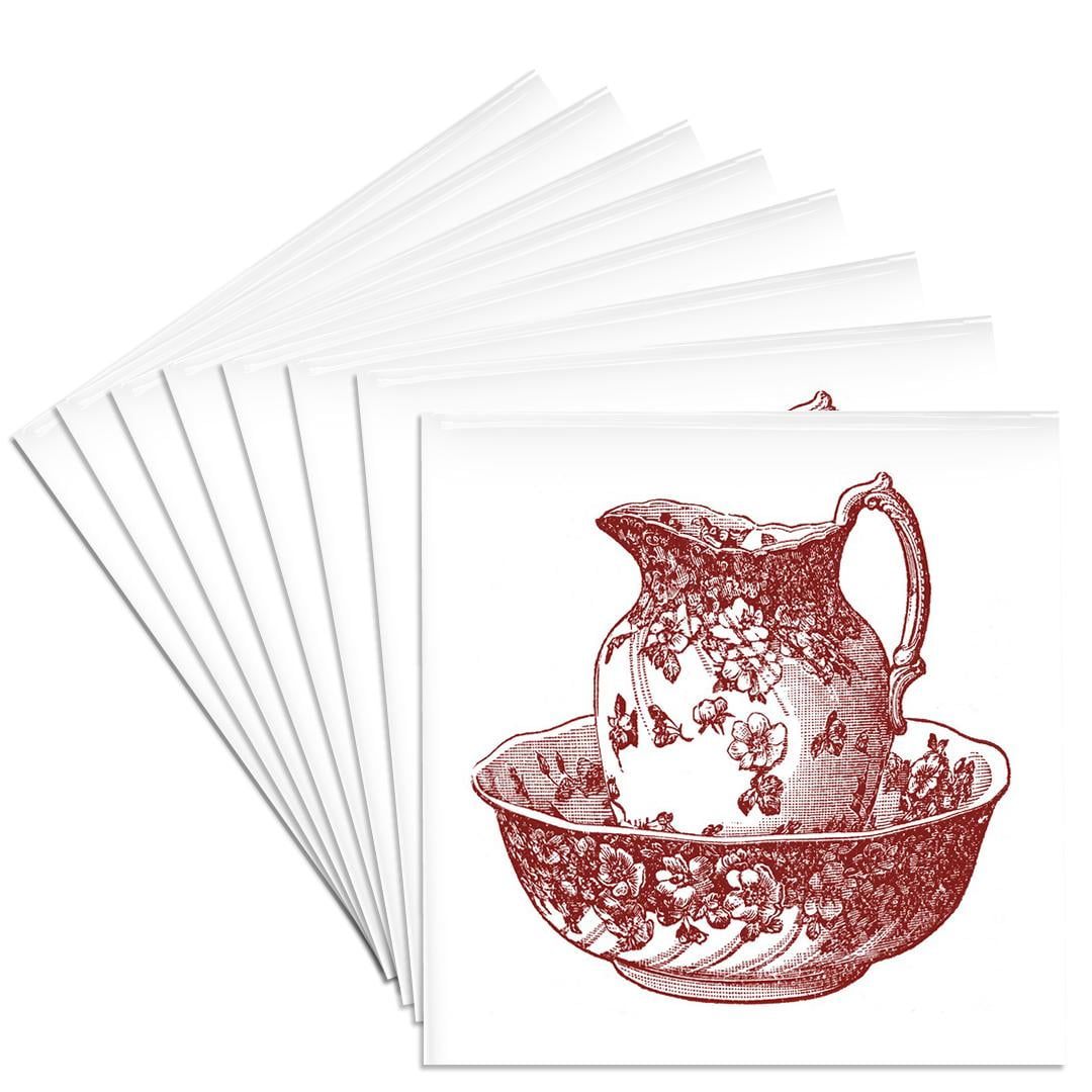 3dRose, Maroon Red Antique Pitcher And Bowl, Set of 8 Ceramic Tile ...