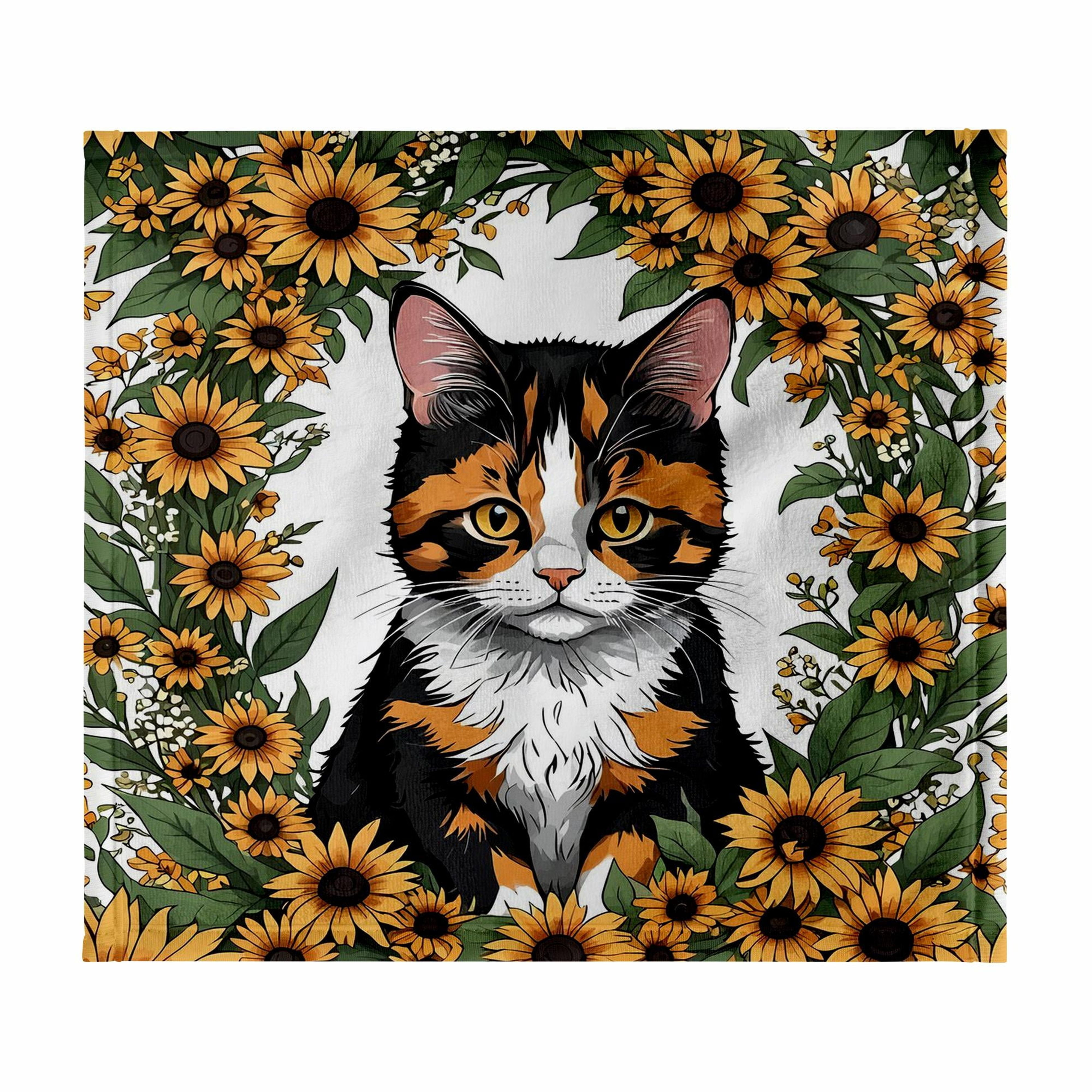 3dRose, Maryland Calico Cat And Black Eyed Susan Flowers 1, 11x12 Wash ...