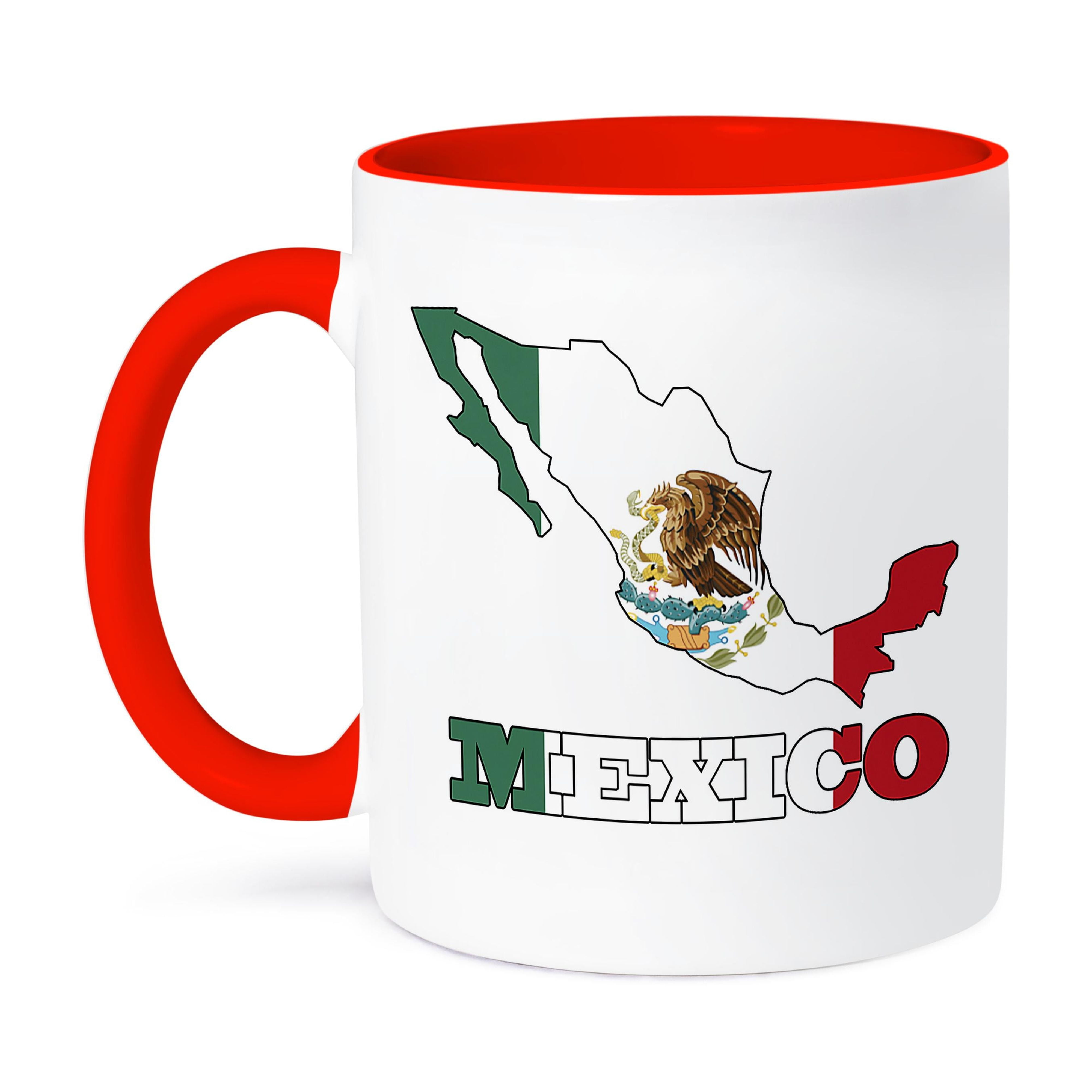 3dRose, Mexican flag in the outline map and letters for Mexico., 11oz Two-Tone Red Mug - Walmart.com