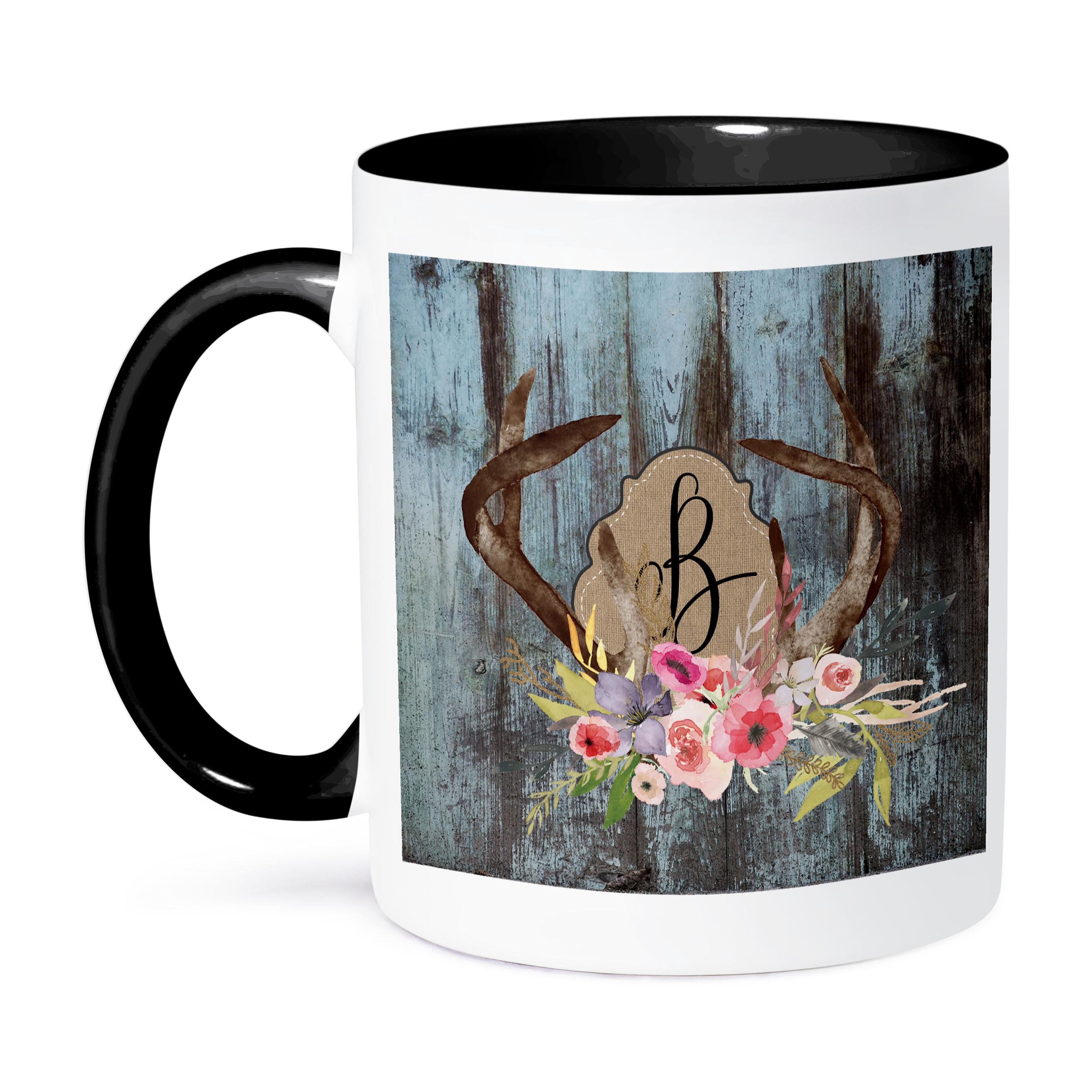 3dRose, Monogram B On An Image Of Blue Wood And Floral Antlers ...