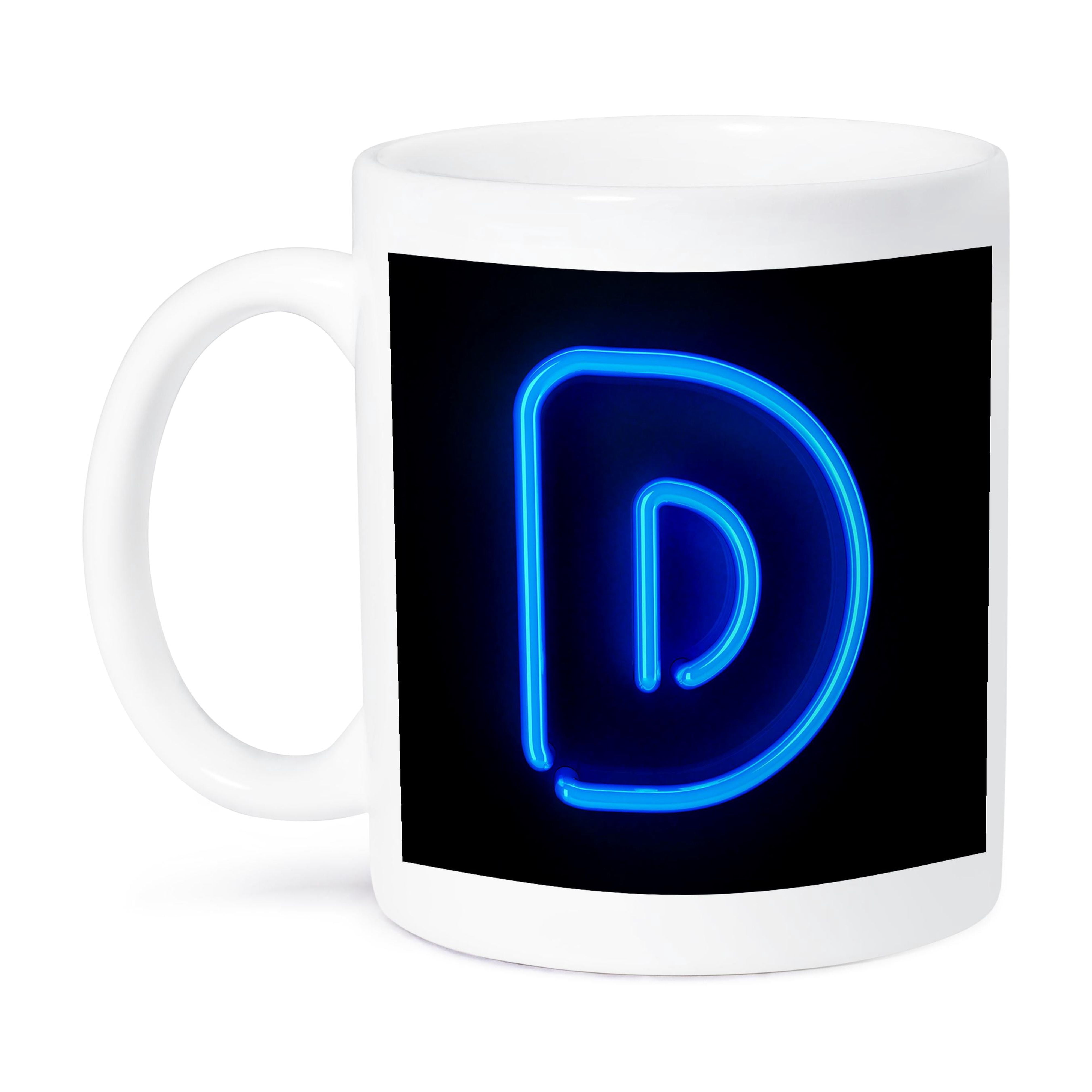 3dRose, Monogram letter D abstract neon blue lit shining illuminated ...