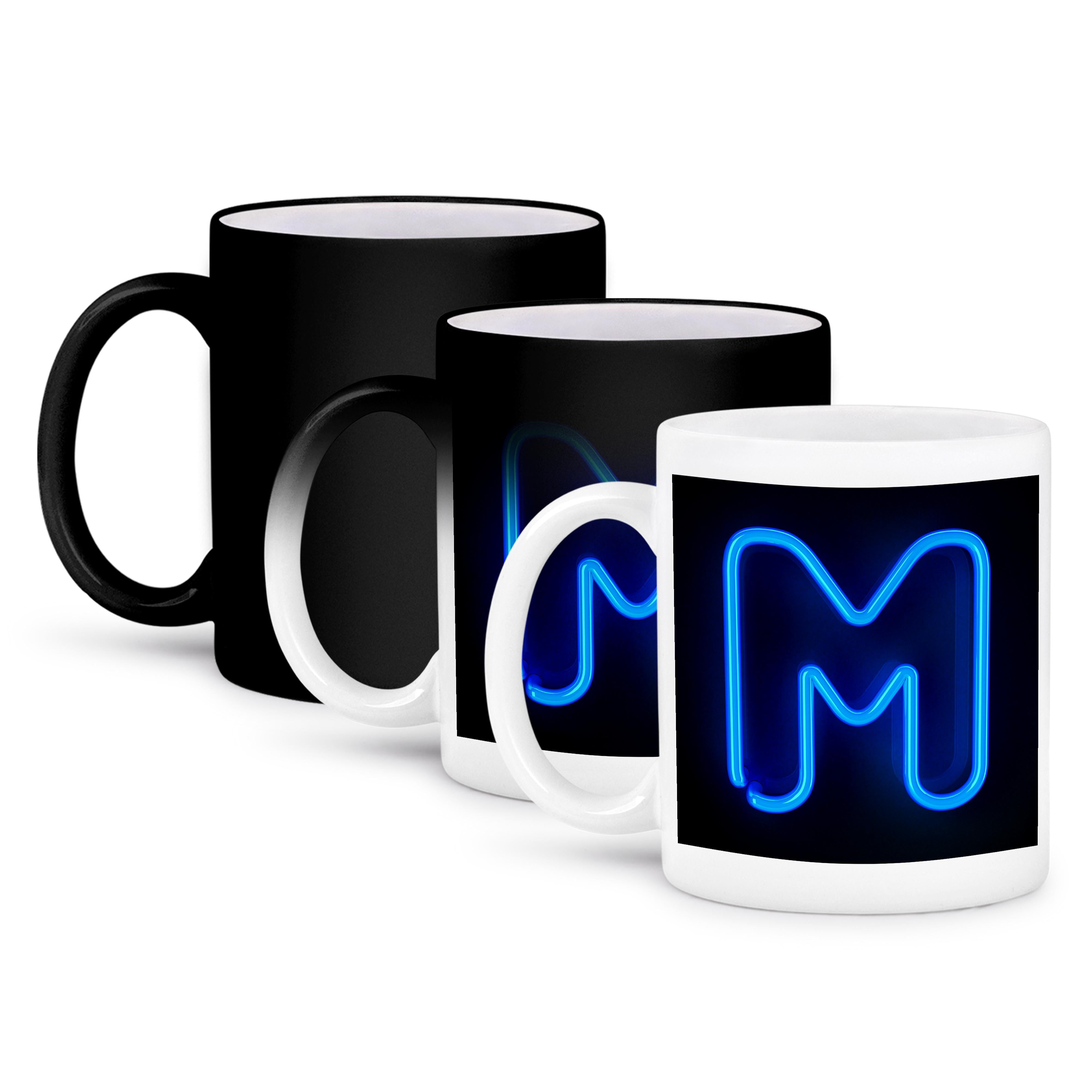 3dRose, Monogram letter M abstract neon blue lit shining illuminated, 11oz Magic Transforming ...