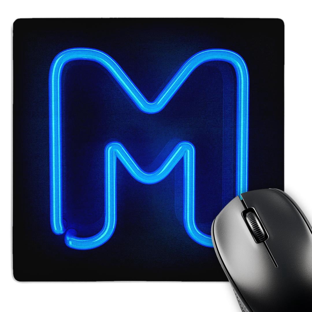 3dRose, Monogram letter M abstract neon blue lit shining illuminated ...