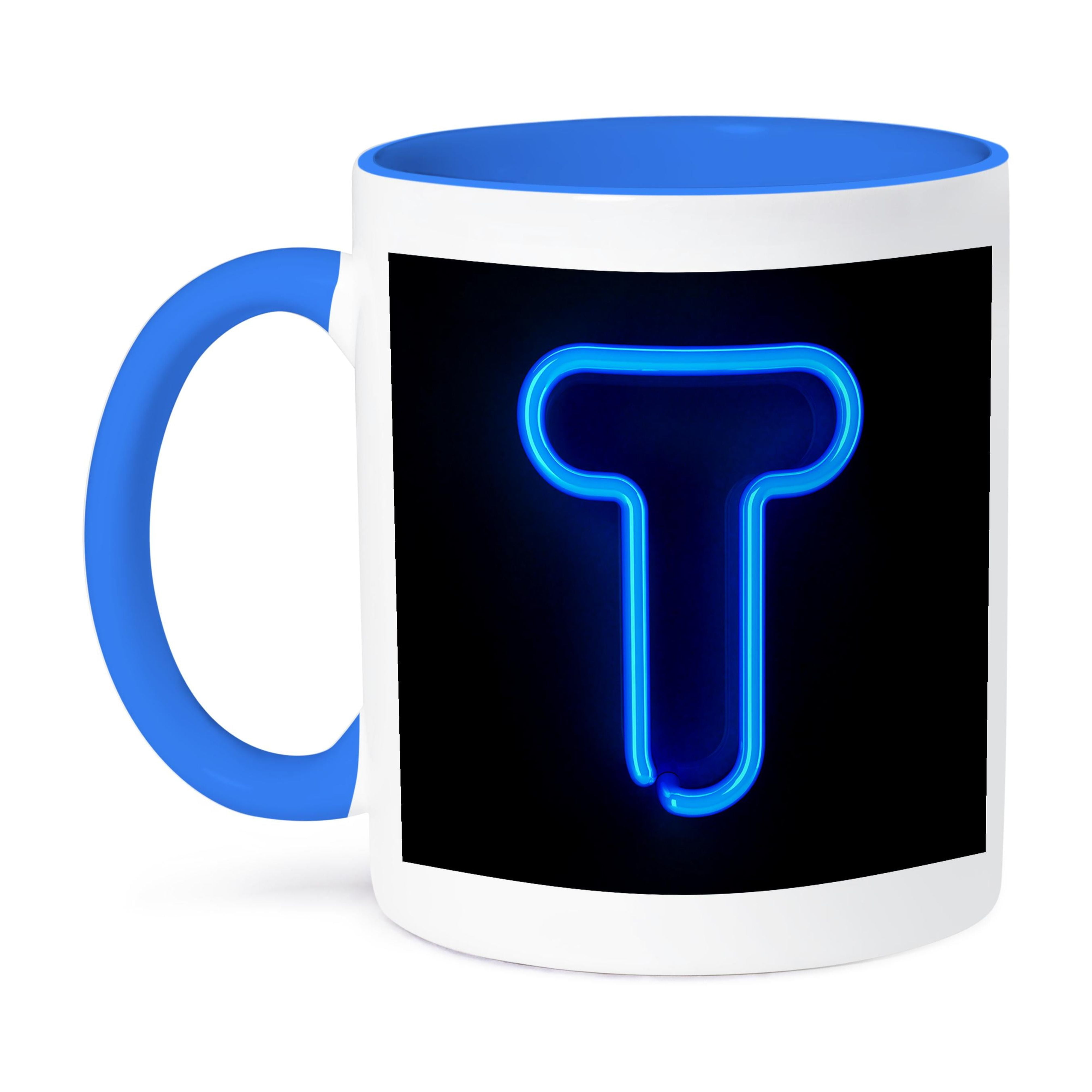 3dRose, Monogram letter T abstract neon blue lit shining illuminated ...