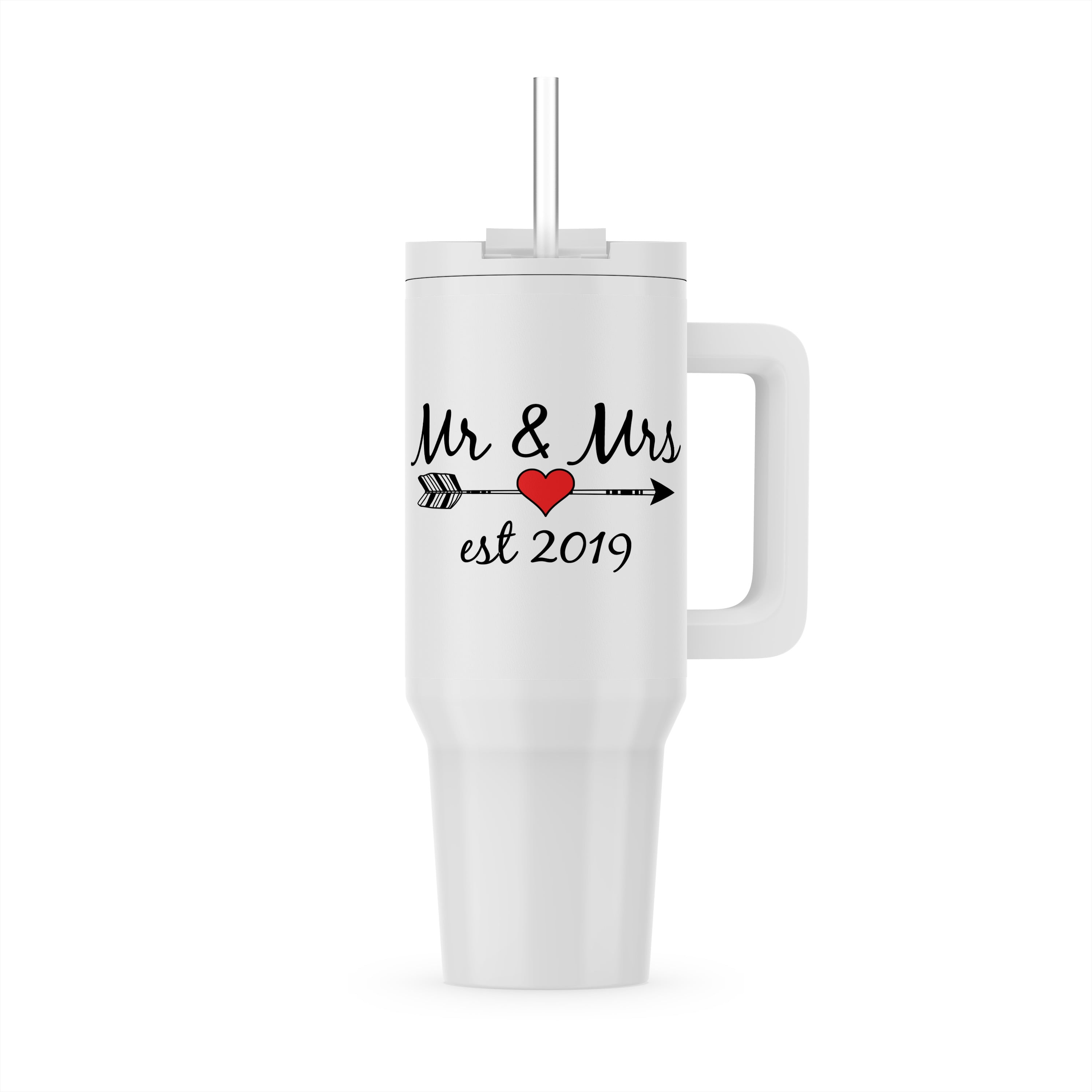 Mr And Mrs Est 2019 Black Lettering And Arrow With Red Heart On White ...