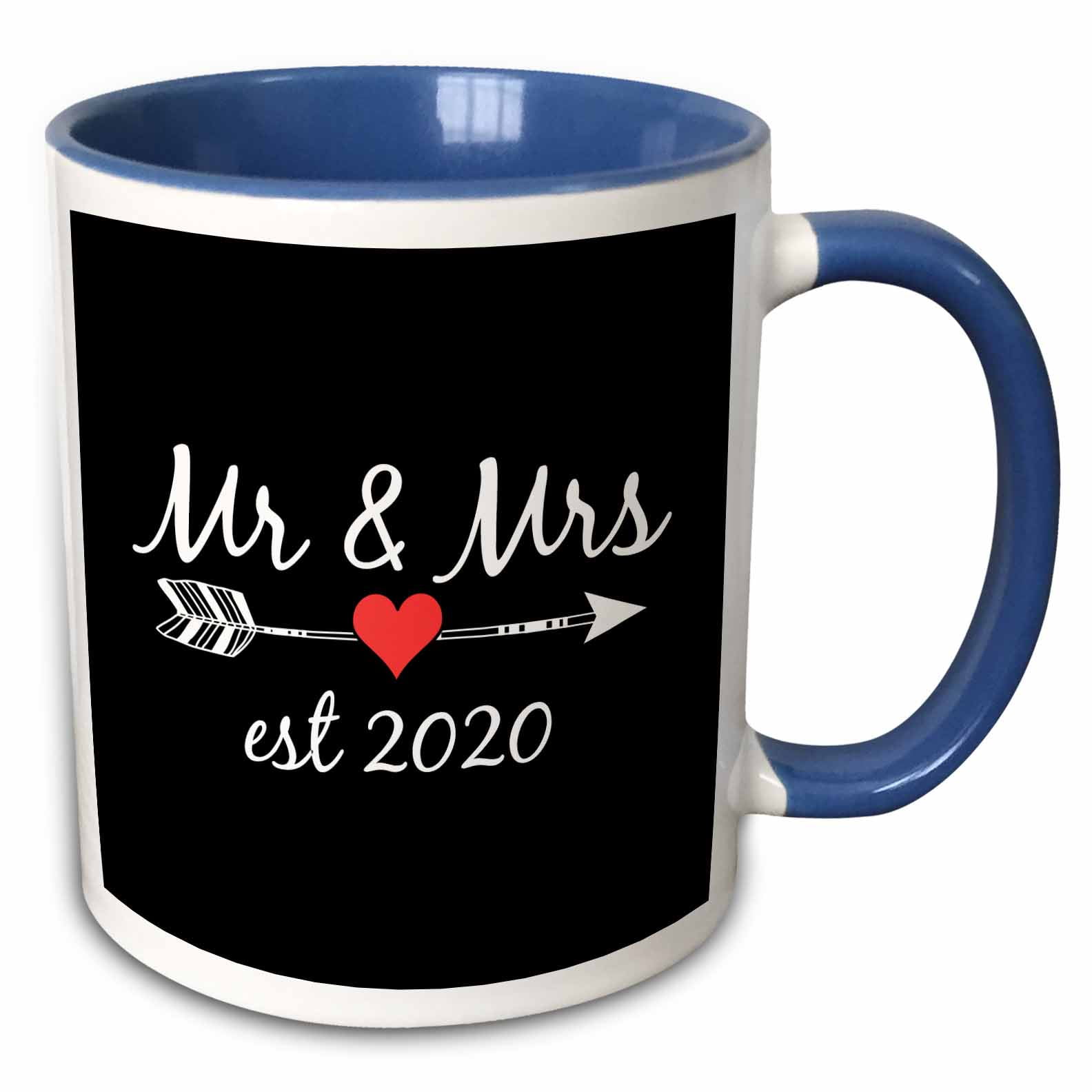 3drose, Mr and Mrs Est 2020 White Lettering and Arrow with Red Heart on ...