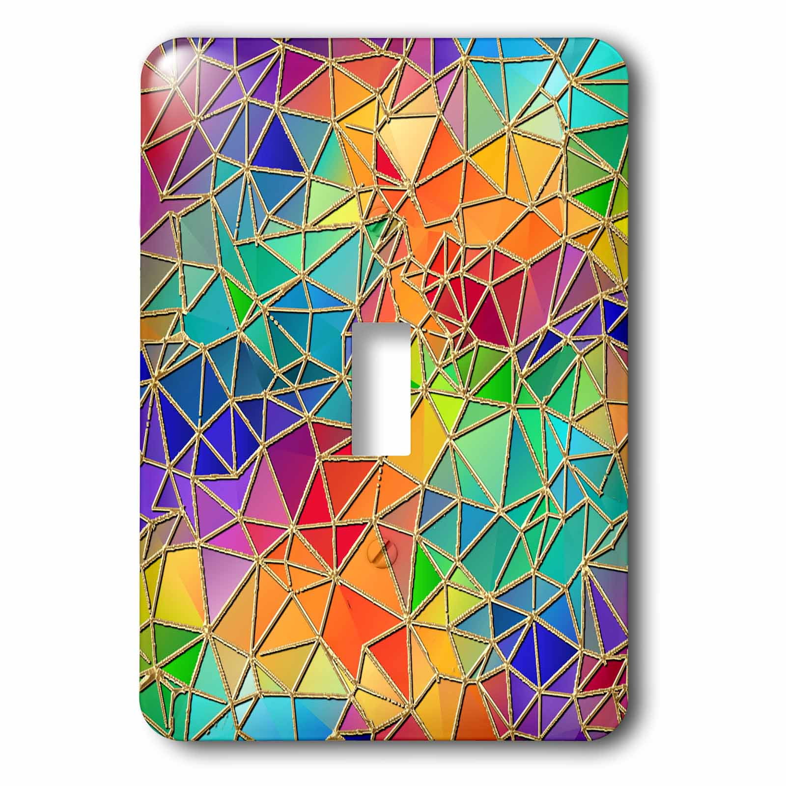3dRose, Multi-Colored Gold Trimmed Polygon Pattern, single toggle ...