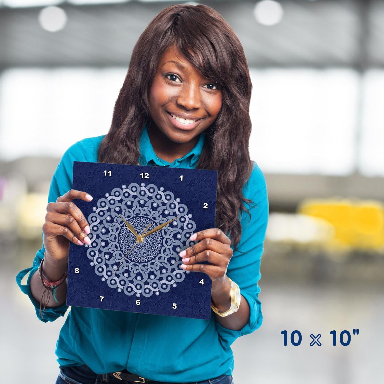 3dRose, Muted blue fantasy mandala on navy blue muted grunge damask ...