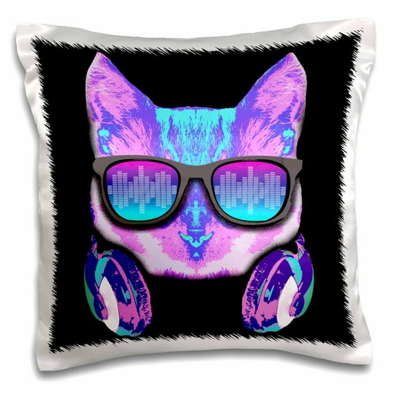 3dRose, Neon Colored Disco Cat with Sun Glasses and Headphones, 16x16 ...