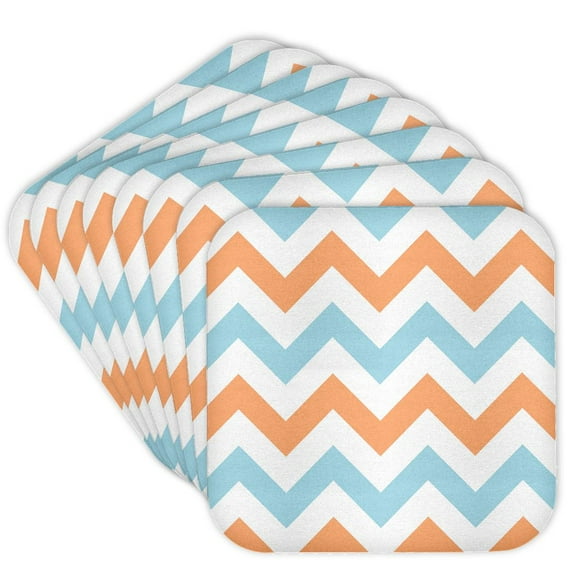 3dRose, Orange and light Blue Chevron zig zag pattern - white zigzag stripes, Set of 8 Coasters ...