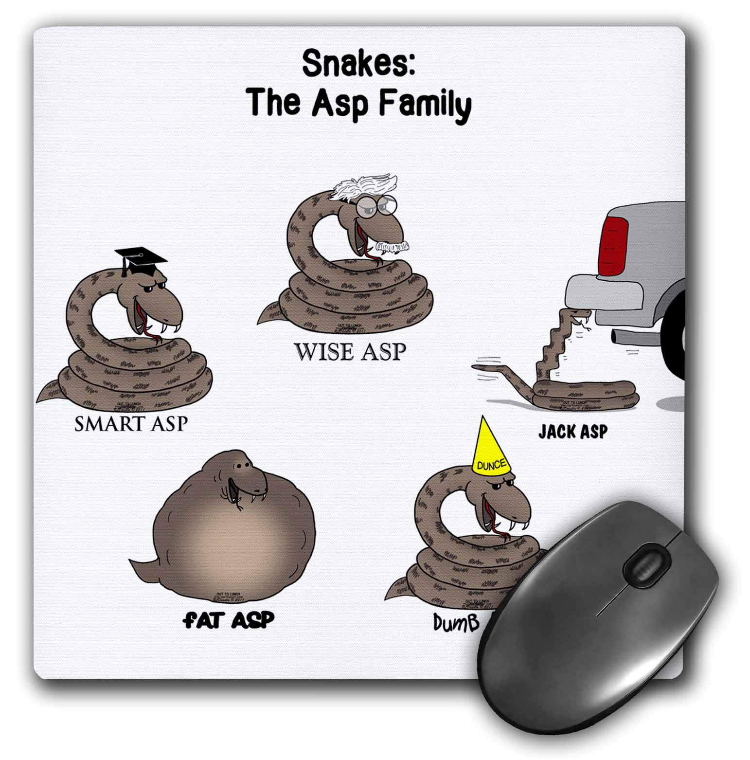 3dRose Out to Lunch Cartoon Snakes the asp family dumb fat smart jack ...