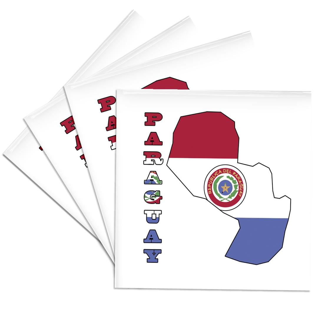 3dRose, Paraguay flag in outline map and letters of Paraguay, Set of 4 ...