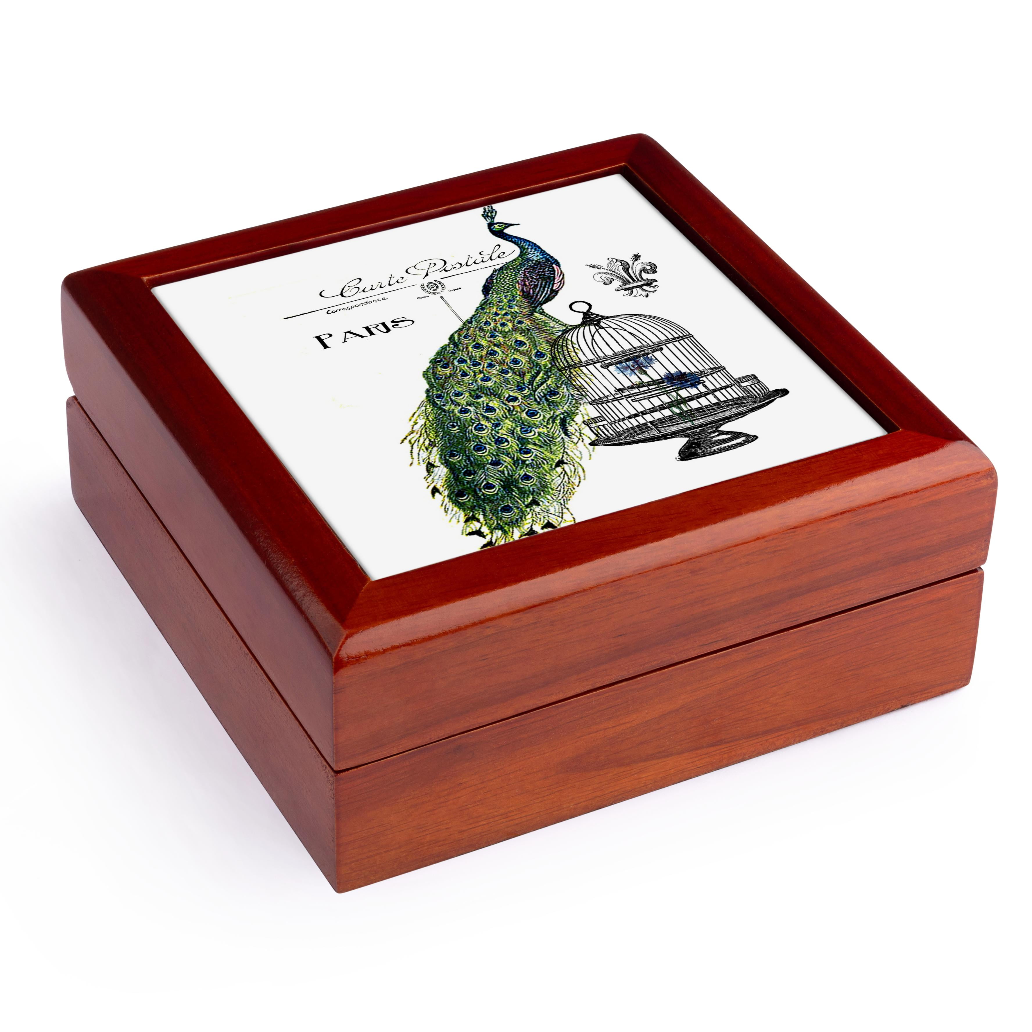 3dRose, Paris Peacock on bird cage, Jewelry Box 5.5x5.5 inch with 4 ...