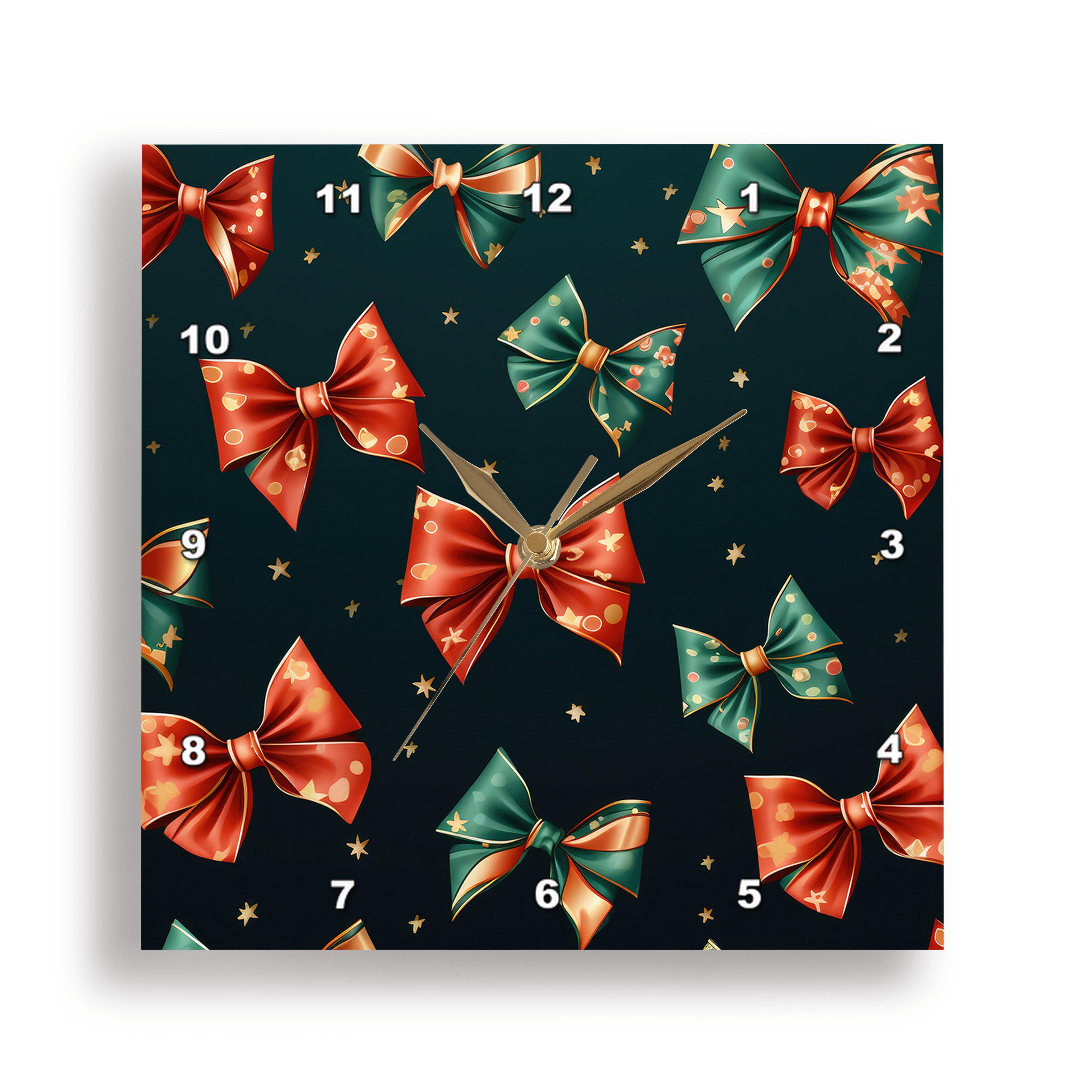 3dRose, Pattern of light emerald and red bows with stars on a dark ...