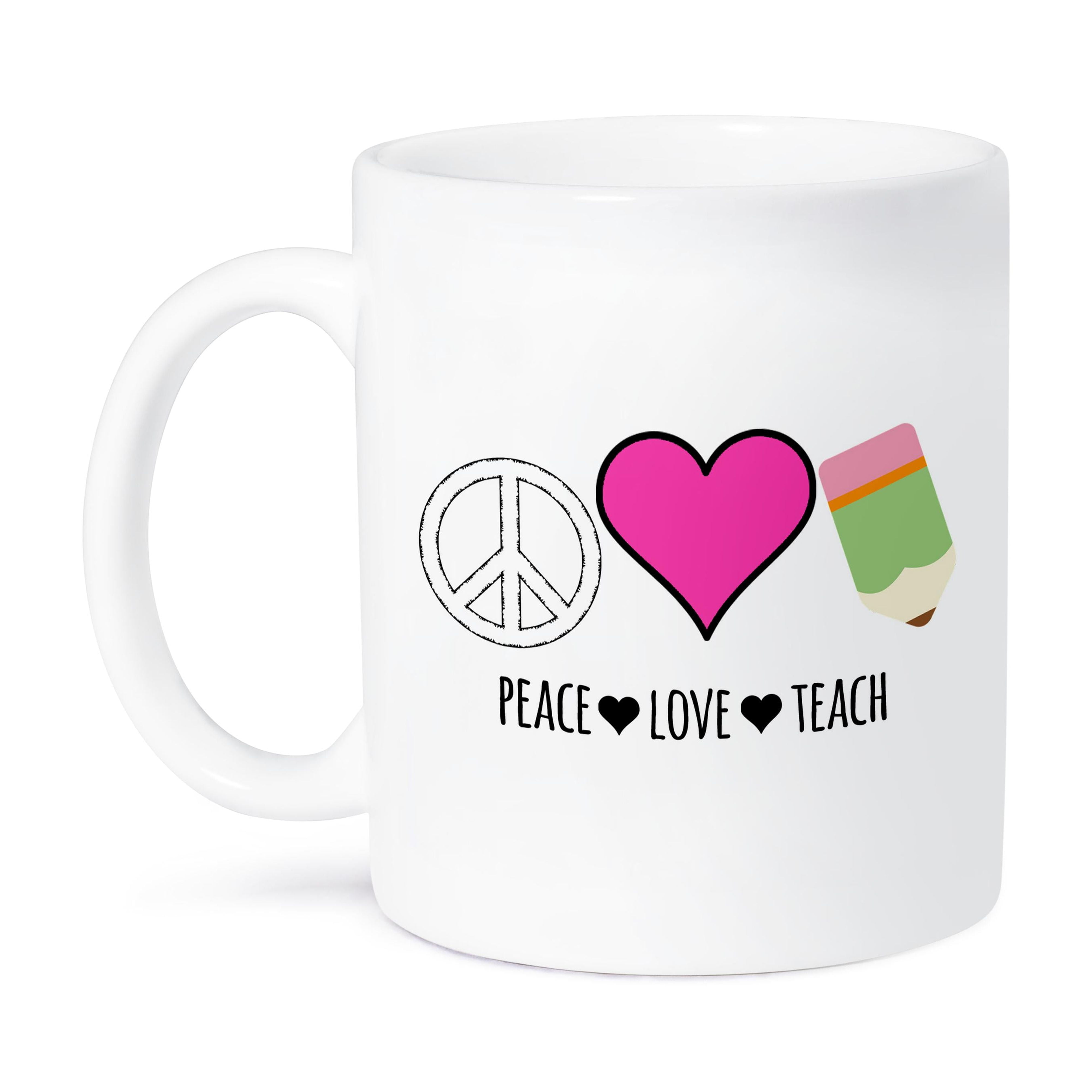 3dRose, Peace Love Teach peace sign, pink heart, and green pencil clip ...