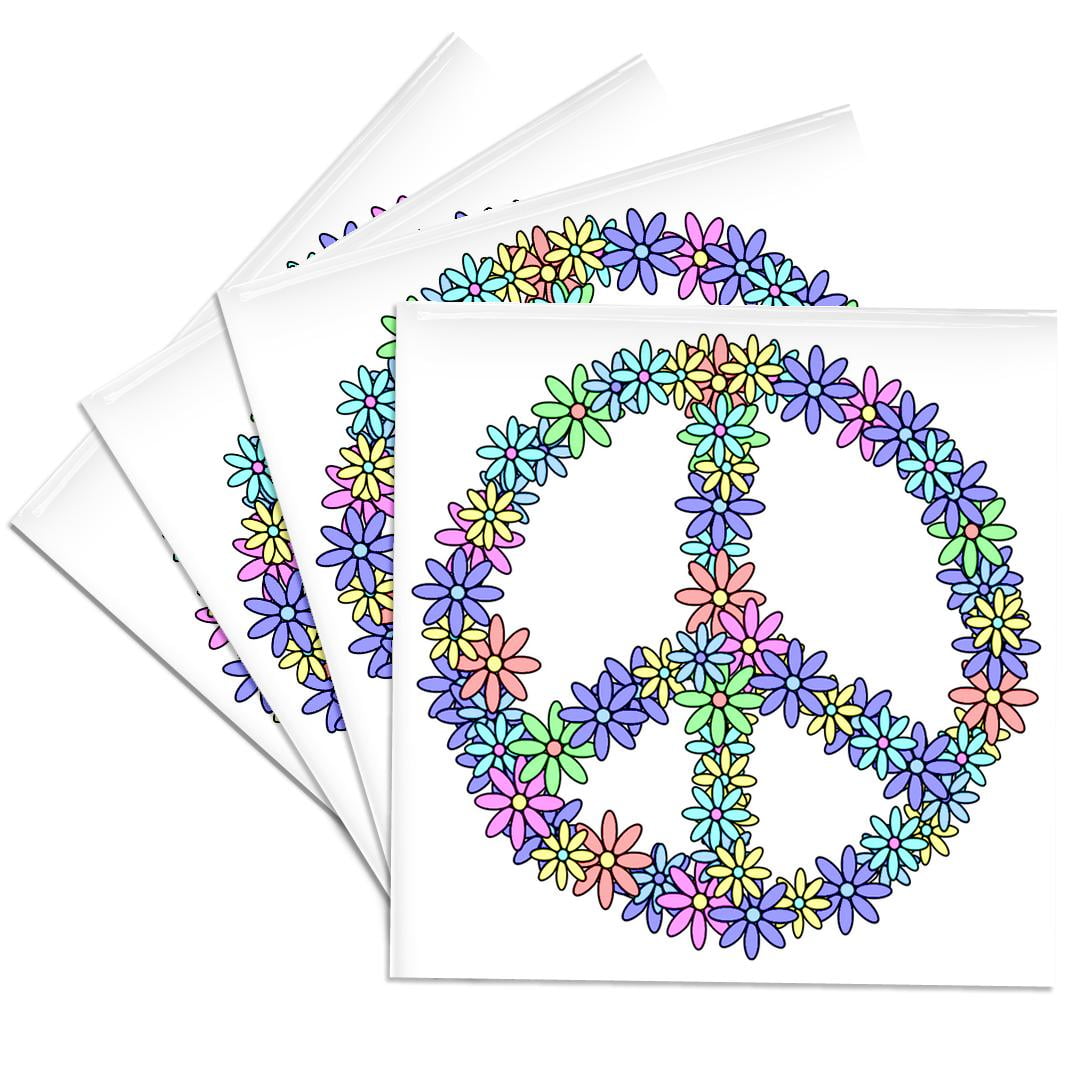 3dRose, Peace Sign Flower Power Design Pastel Rainbow, Set of 4 Ceramic ...