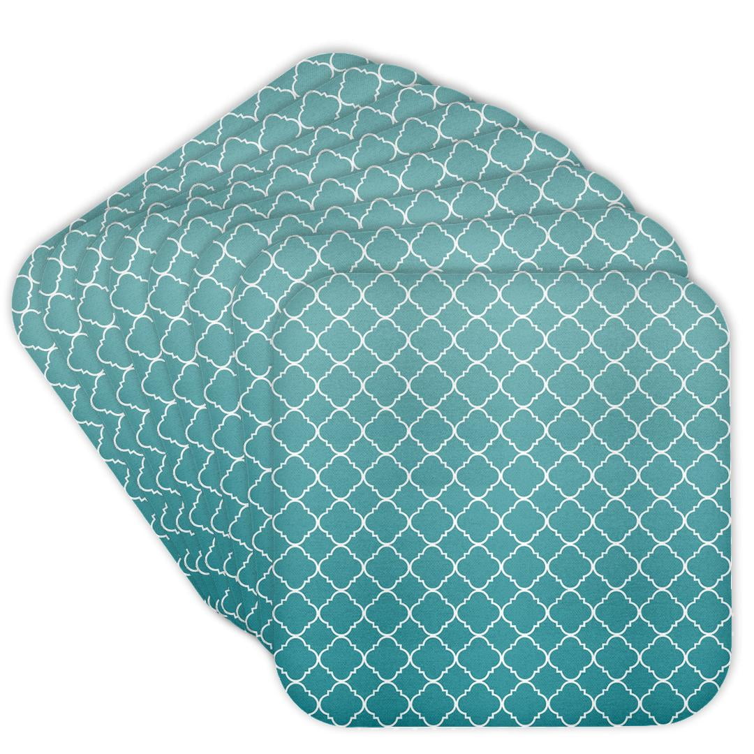 3drose, Peacock Blue and White Quatrefoil, Set of 8 Coasters - Soft ...