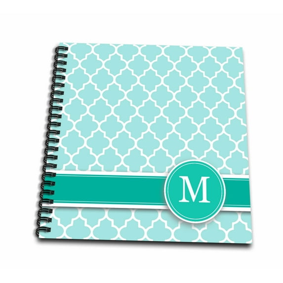3dRose Personalized letter M aqua blue quatrefoil pattern Teal ...
