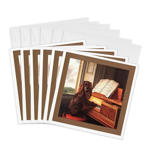 3dRose, Photo Of Famous Painting Of Dog n Piano.jpg, 6 Greeting Cards ...